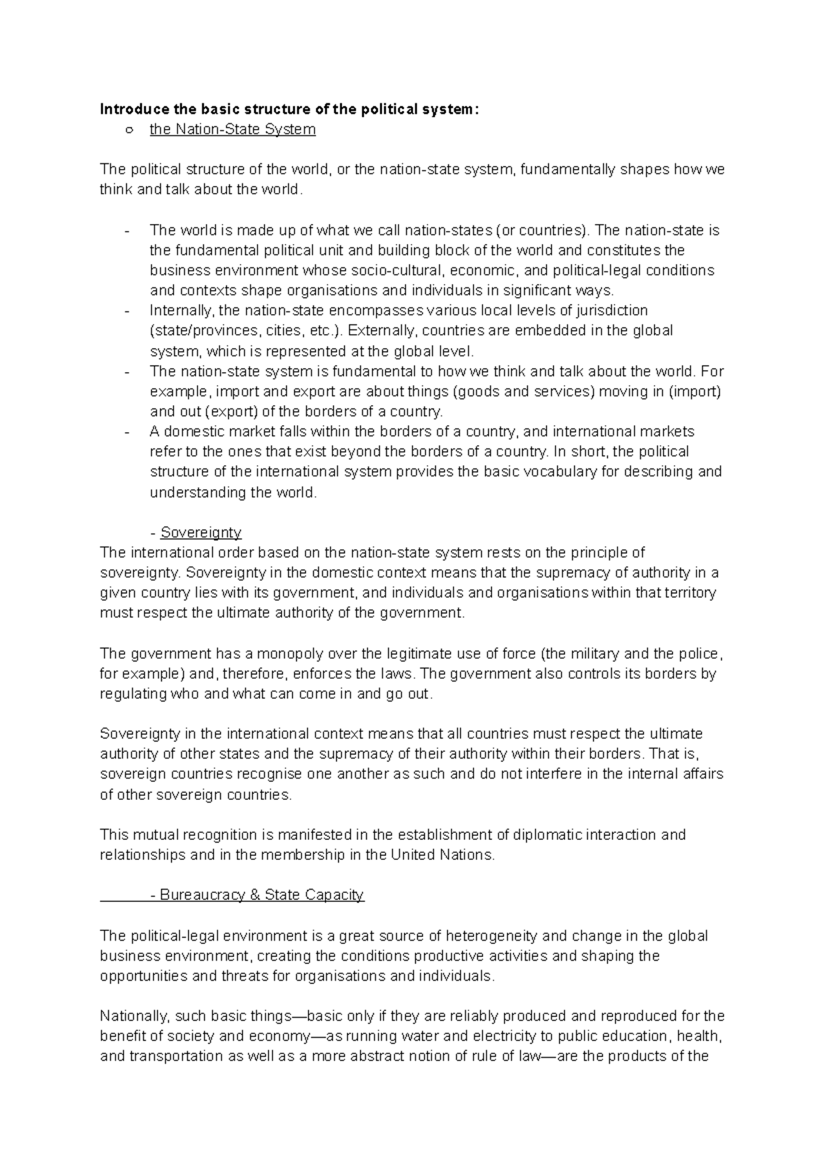 COMM1150 Week 3 Notes - Introduce the basic structure of the political ...