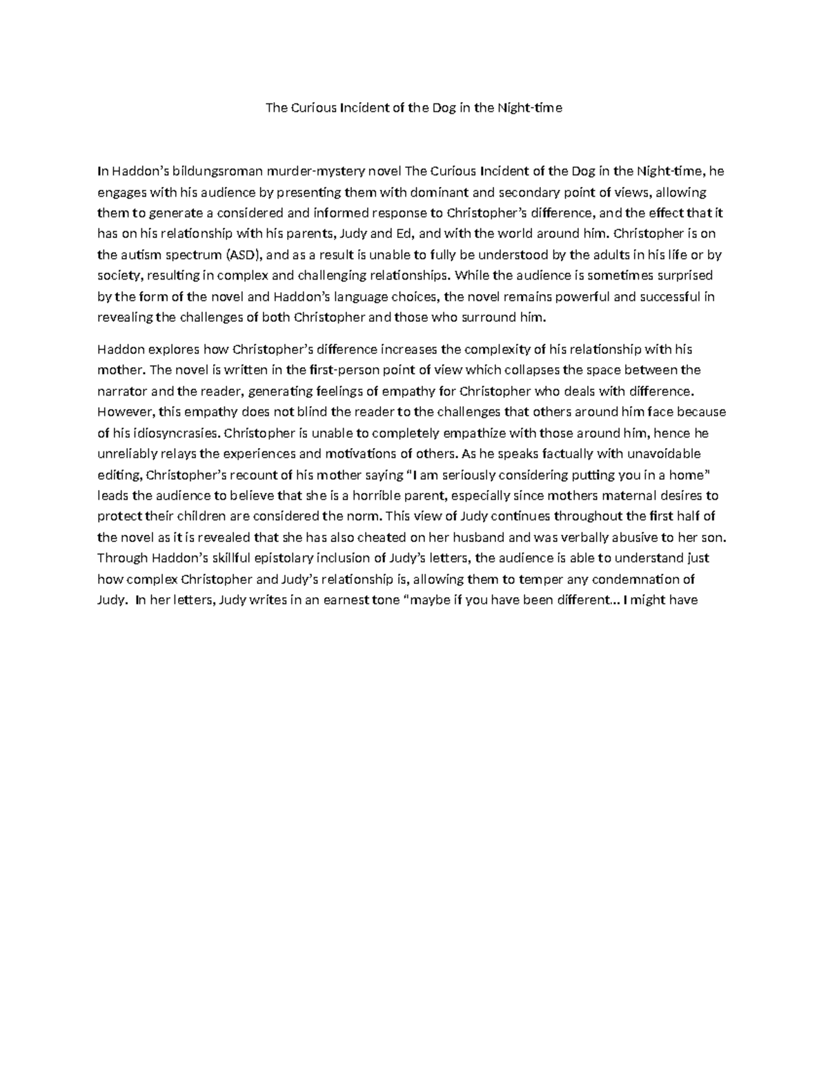 Curious (assignment) - The Curious Incident of the Dog in the Night ...