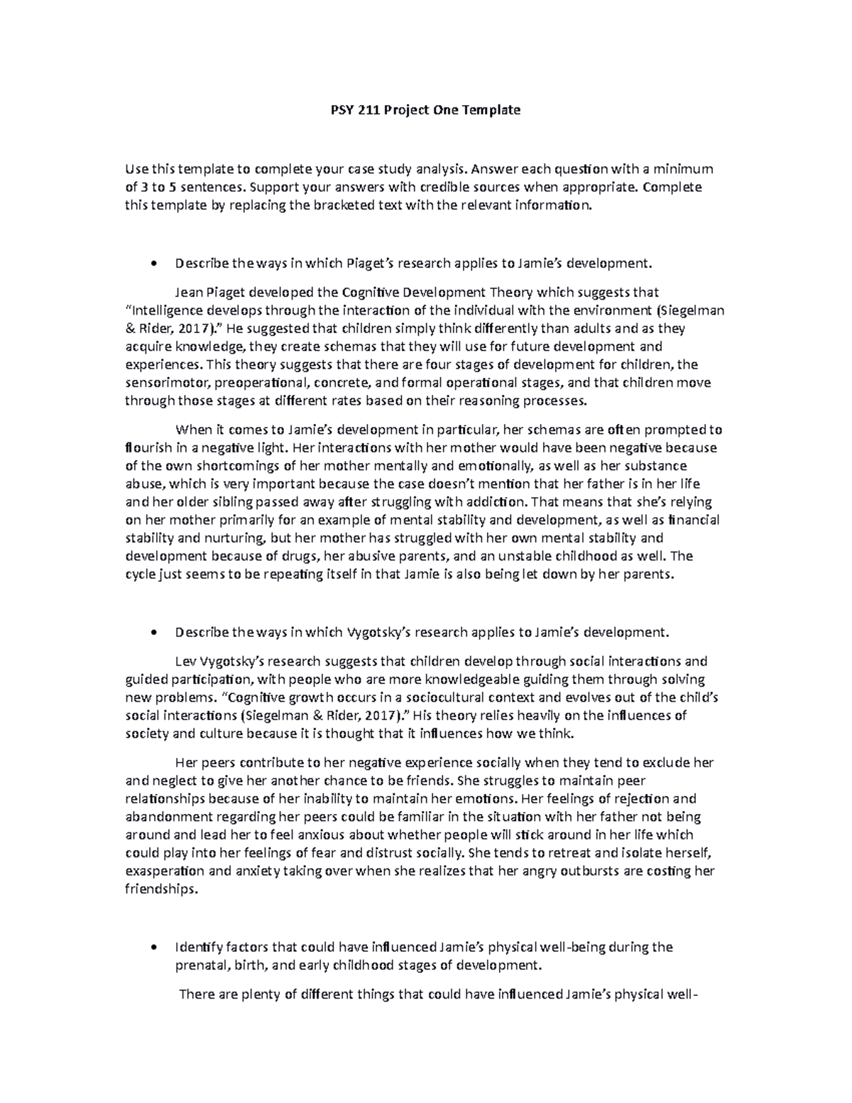 PSY211 Project One - Answer each question with a minimum of 3 to 5 ...