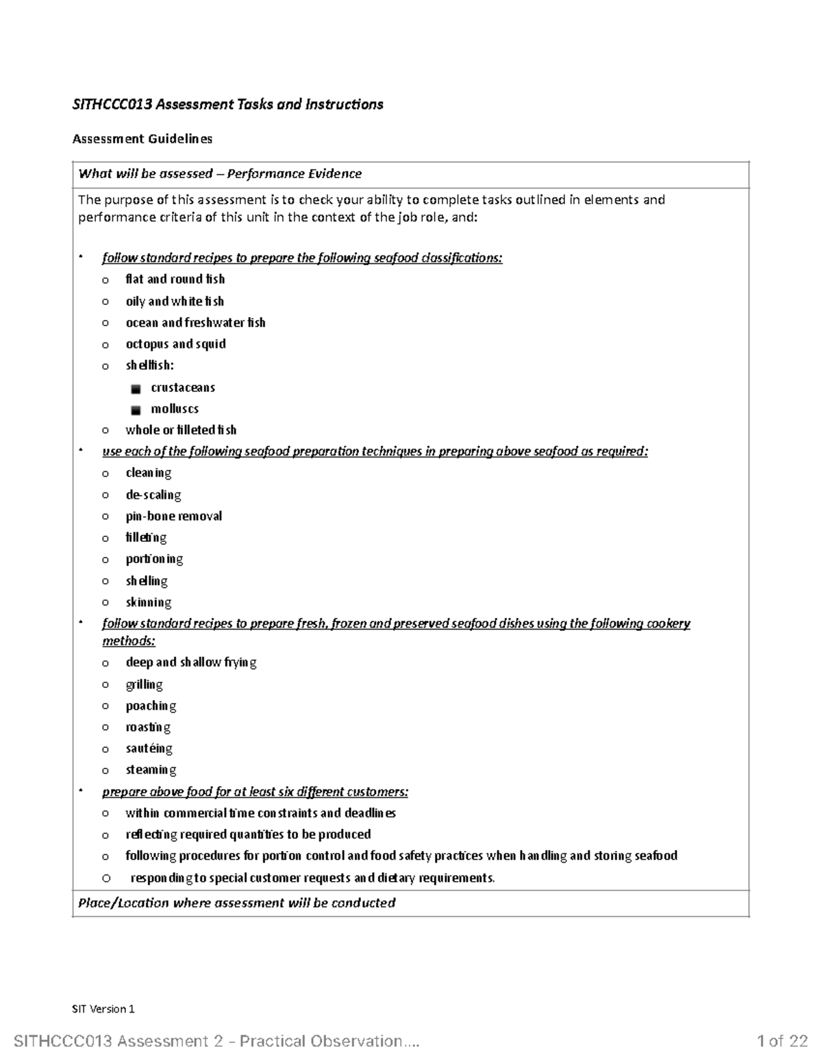 Sithccc 013 Assessment 2 - Practical Observation - SITHCCC013 Assessment Tasks and Instruc6ons ...