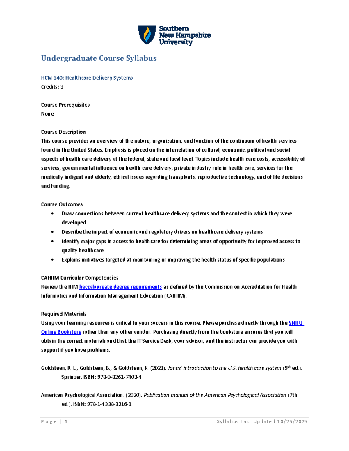 HCM 340 Syllabus - Undergraduate Course Syllabus HCM 340: Healthcare ...