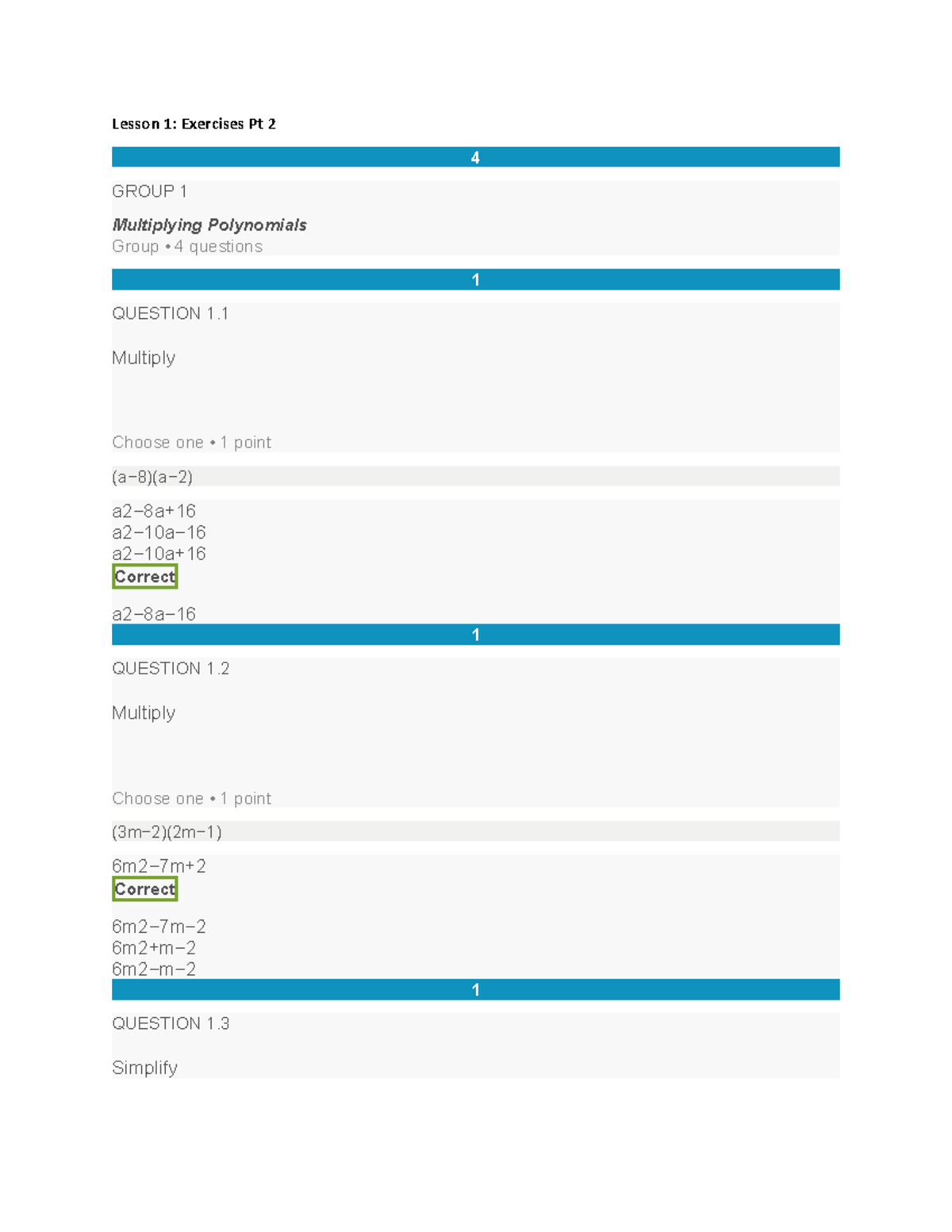 Precalculus exercise 2 lesson 1 - Lesson 1: Exercises Pt 2 4 GROUP 1 ...