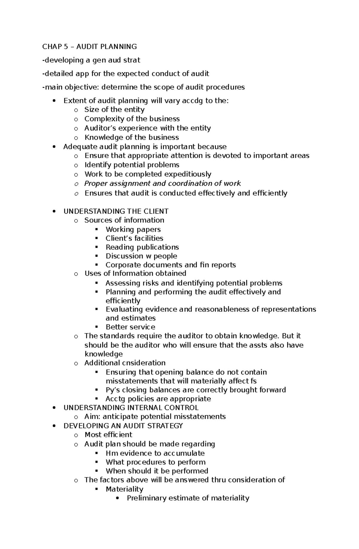 CHAP 5 - Audit Planning - mjhgffd - CHAP 5 – AUDIT PLANNING -developing ...