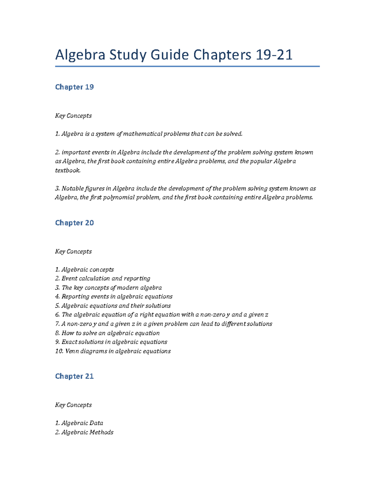 Algebra Study Guide Chapters 19-21 - Algebra Study Guide Chapters 19 ...