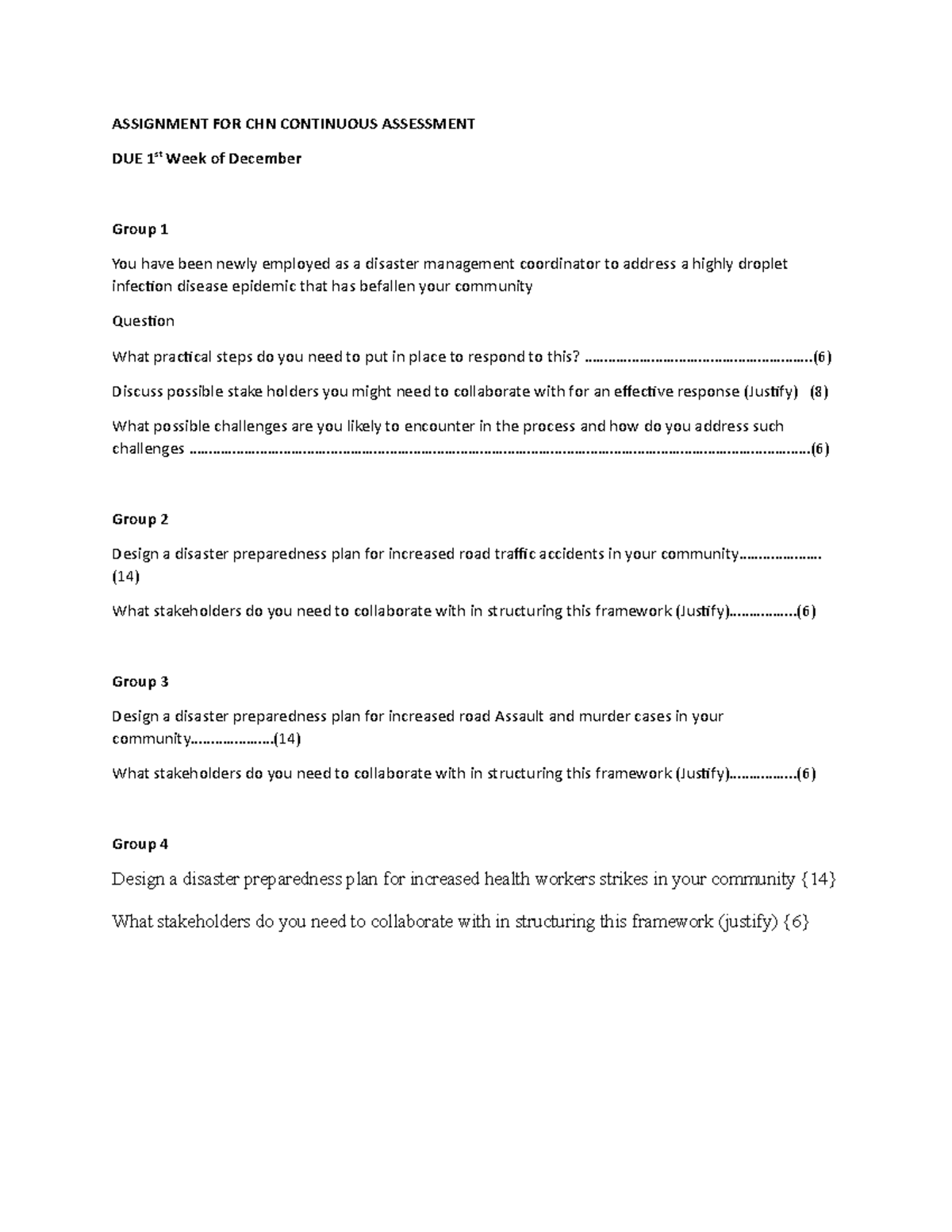 Assignment FOR CHN Continuous Assessment 2020-1 - ASSIGNMENT FOR CHN ...