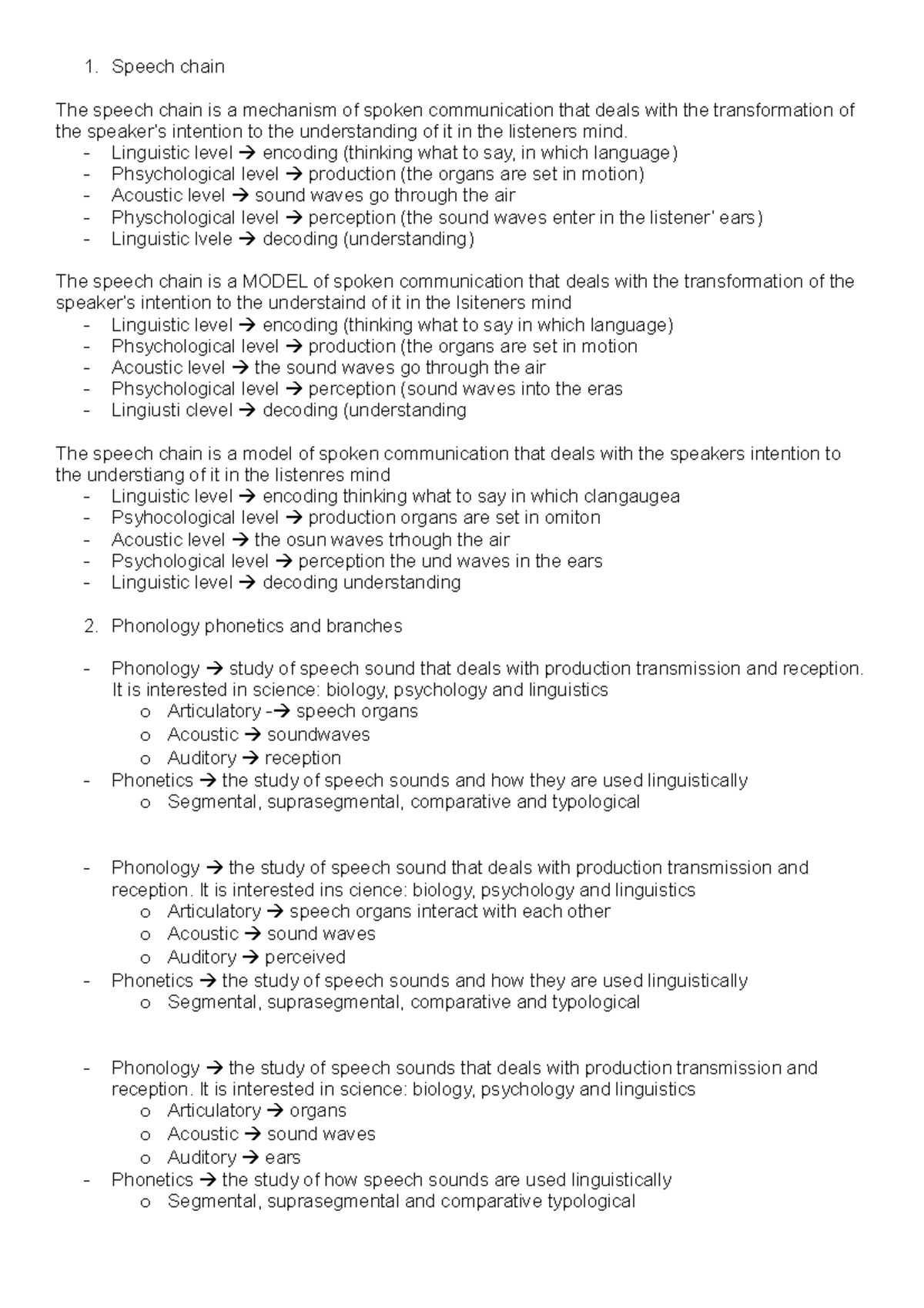 Speech chain - apuntes tomados en clase de lo que decía el profesor ...