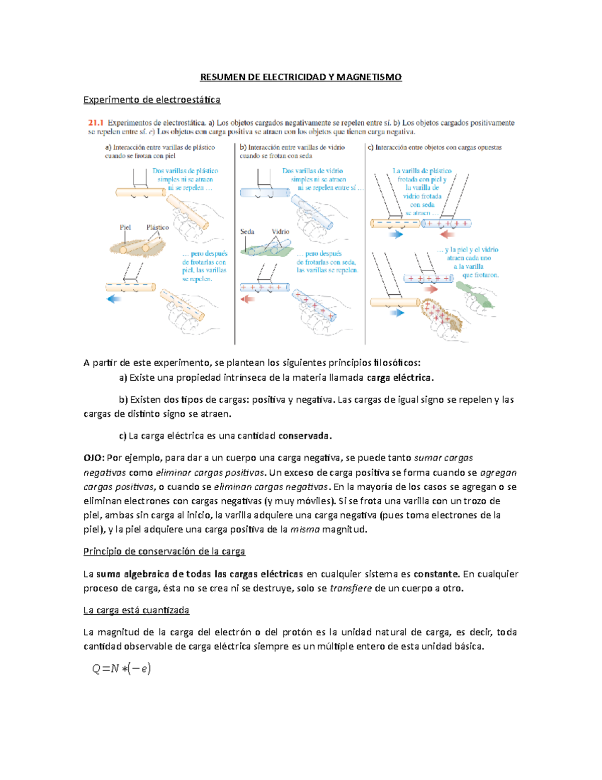 Resumen DE Electricidad Y Magnetismo (Examen) - RESUMEN DE ELECTRICIDAD Y MAGNETISMO Experimento ...