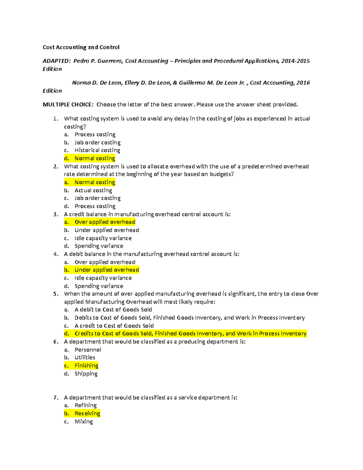 Cost Accounting and Control Practical - Cost Accounting and Control ...
