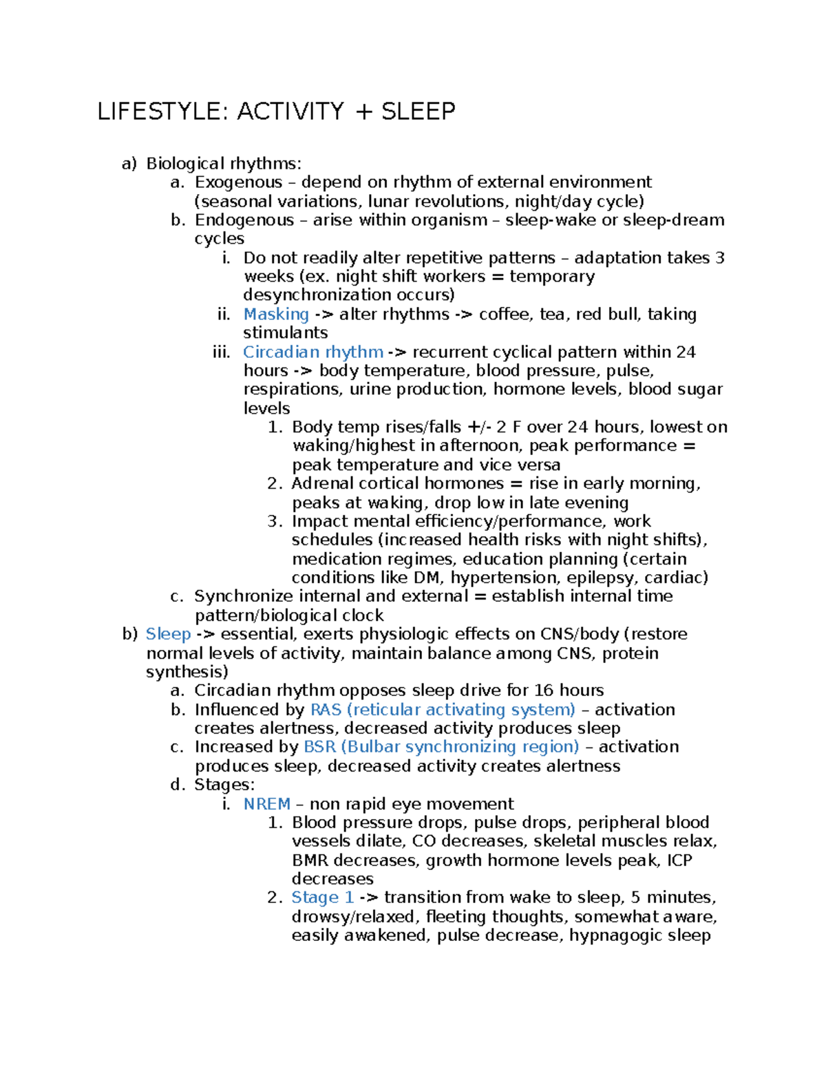 Lifestyle, activity, sleep - LIFESTYLE: ACTIVITY + SLEEP a) Biological ...