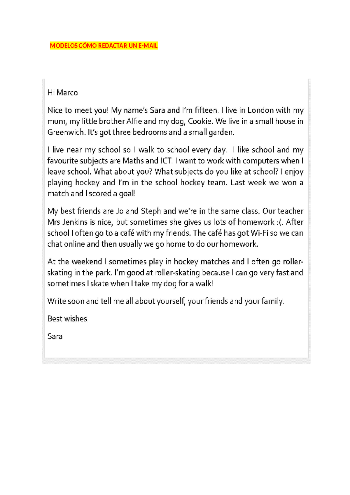 Modelos CÓMO Redactar UN E - MODELOS CÓMO REDACTAR UN Hi Marco Nice to ...