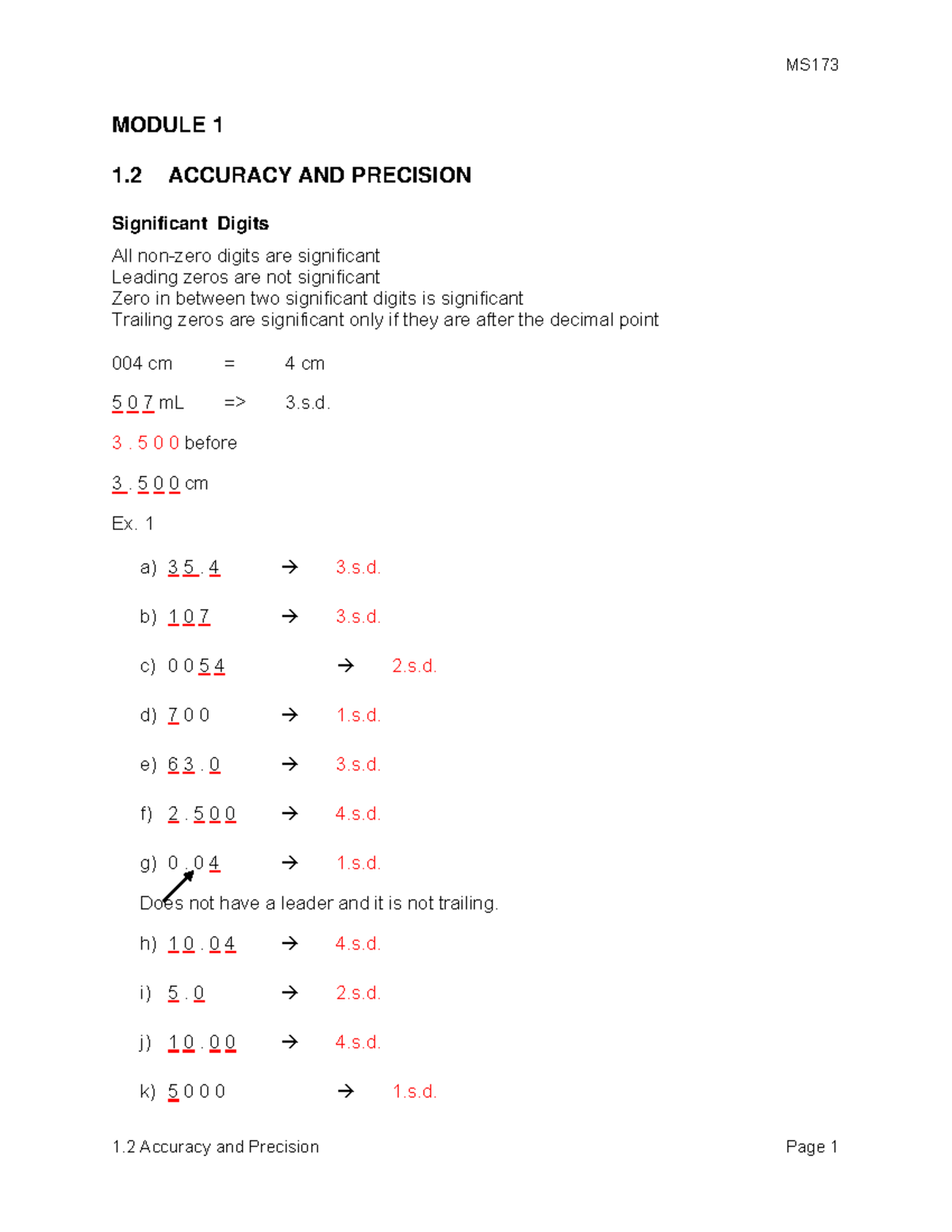 1.2 Accuracy and Precision - MS173 MODULE 1 1 ACCURACY AND PRECISION ...