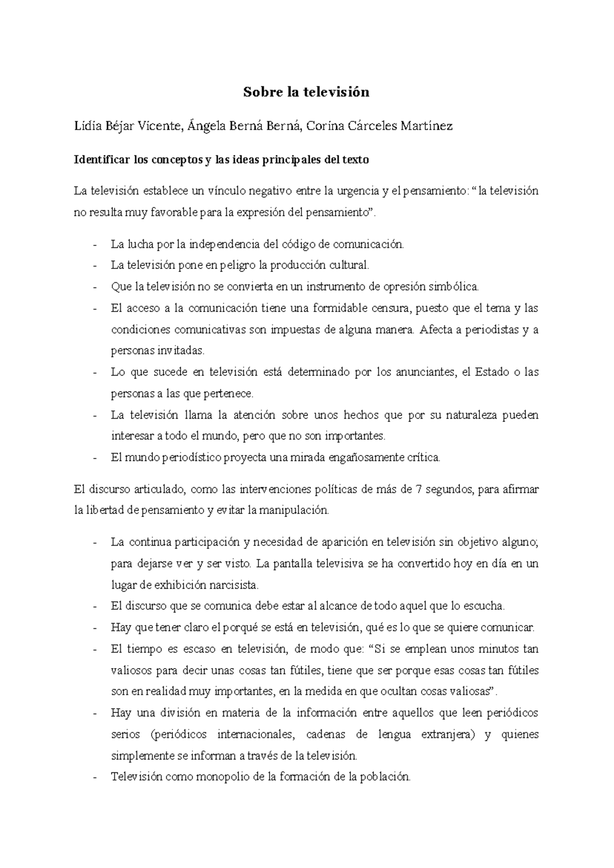 Sobre la televisión - Sobre la televisión Lidia Béjar Vicente, Ángela ...