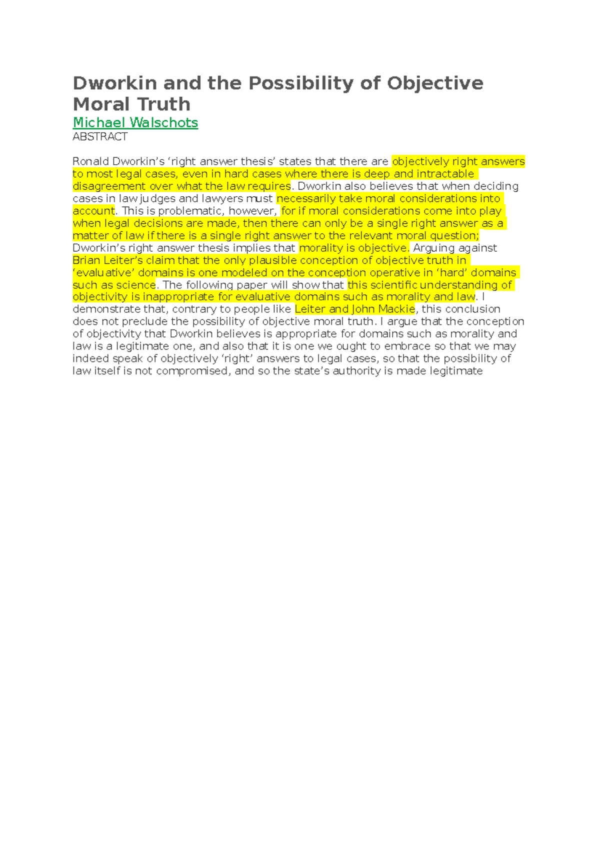 Michael Swatts - The Dictionary of Human Geography - Dworkin and the ...