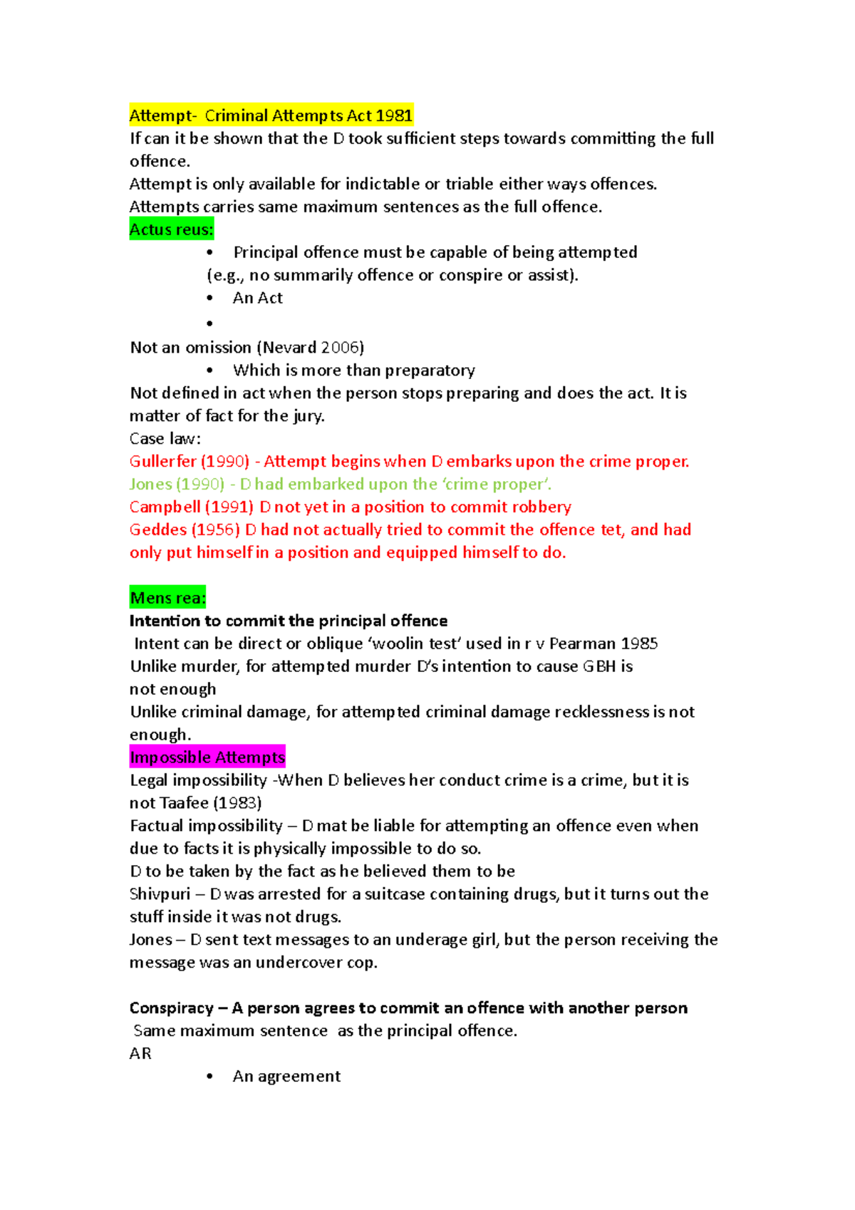 Inchoate offences - Attempt- Criminal Attempts Act 1981 If can it be ...