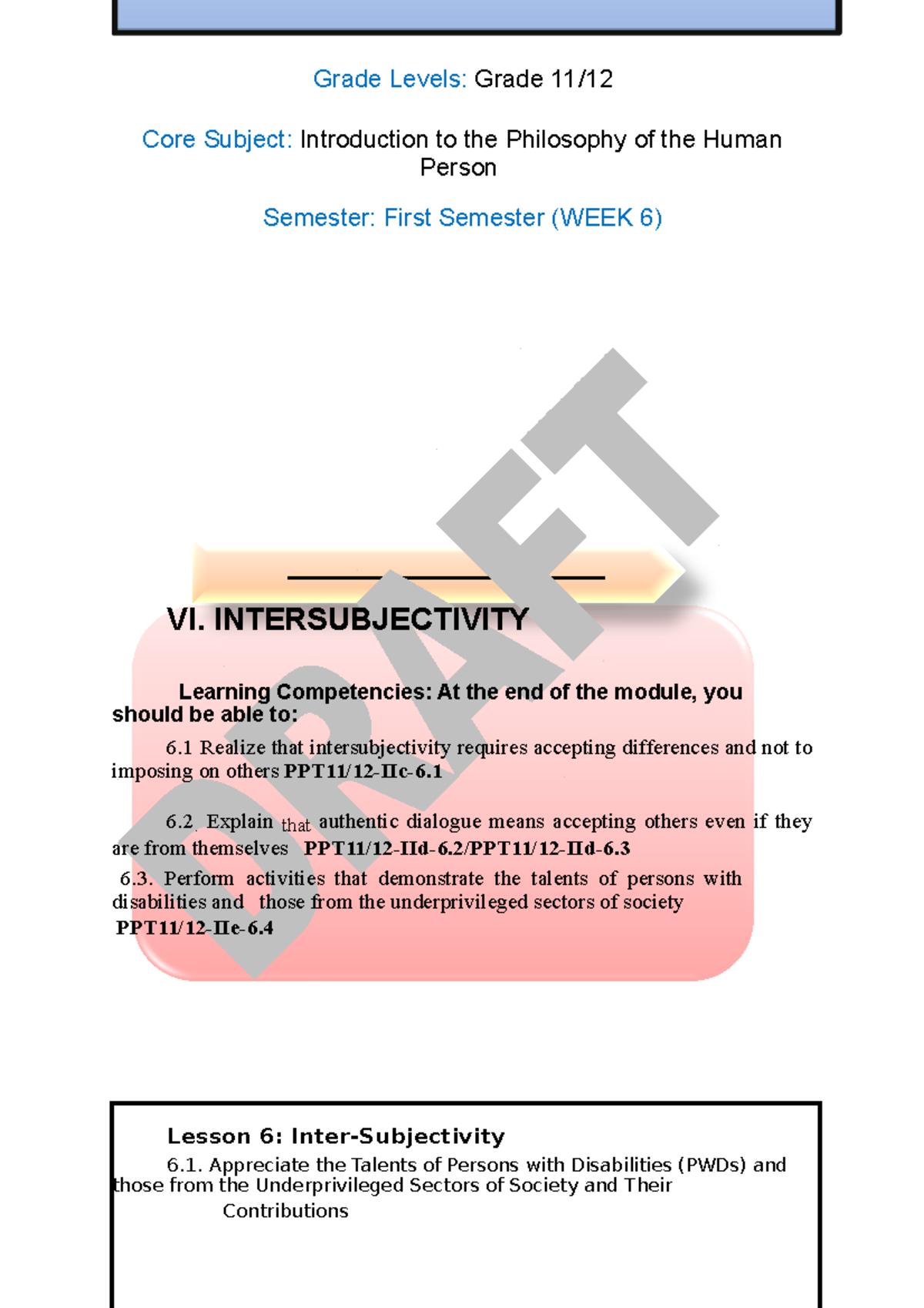 AP-VI -Intro-to-Philosophy-week-6-new - Core Subject: Introduction to the Philosophy of the ...