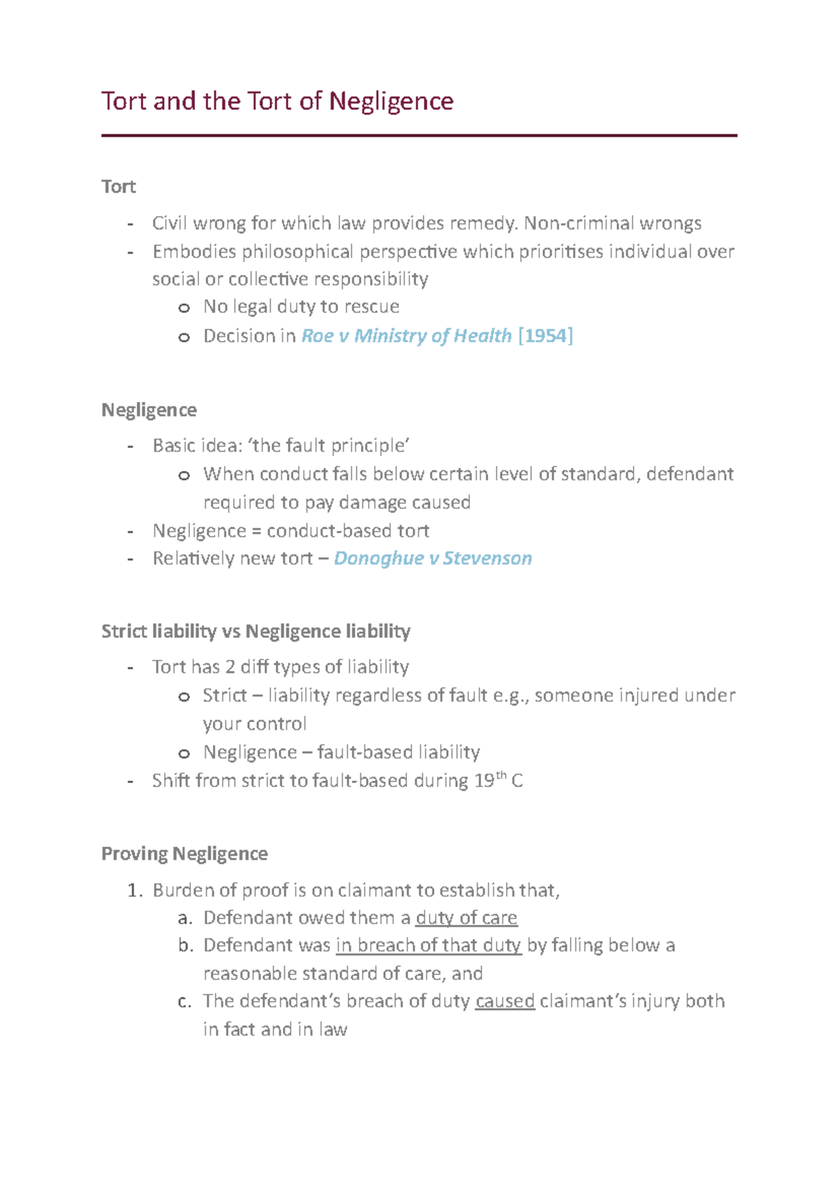 Tort and the Tort of Negligence - Tort and the Tort of Negligence Tort ...