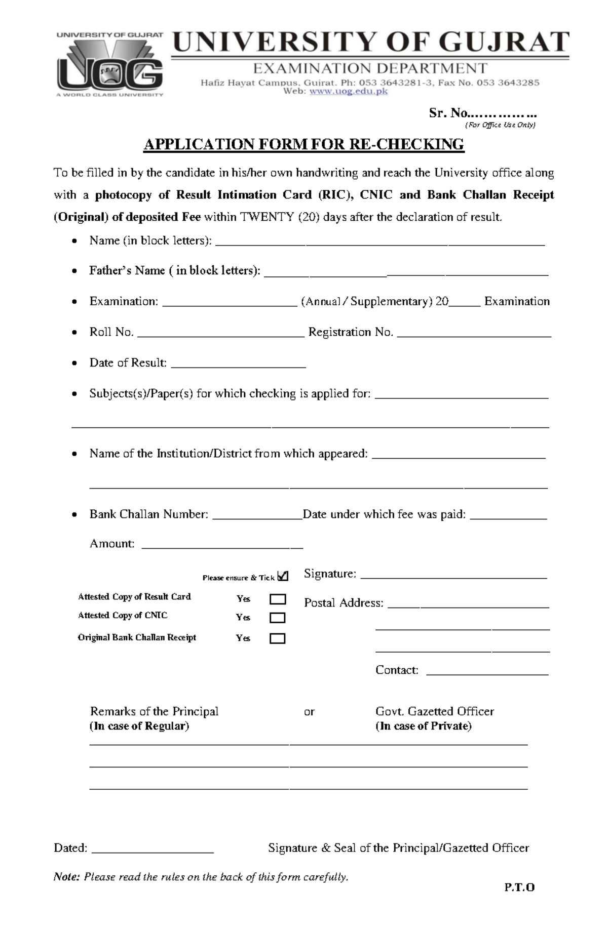 Rechecking form 20 12 2022 - Sr. No................ (For Office Use ...