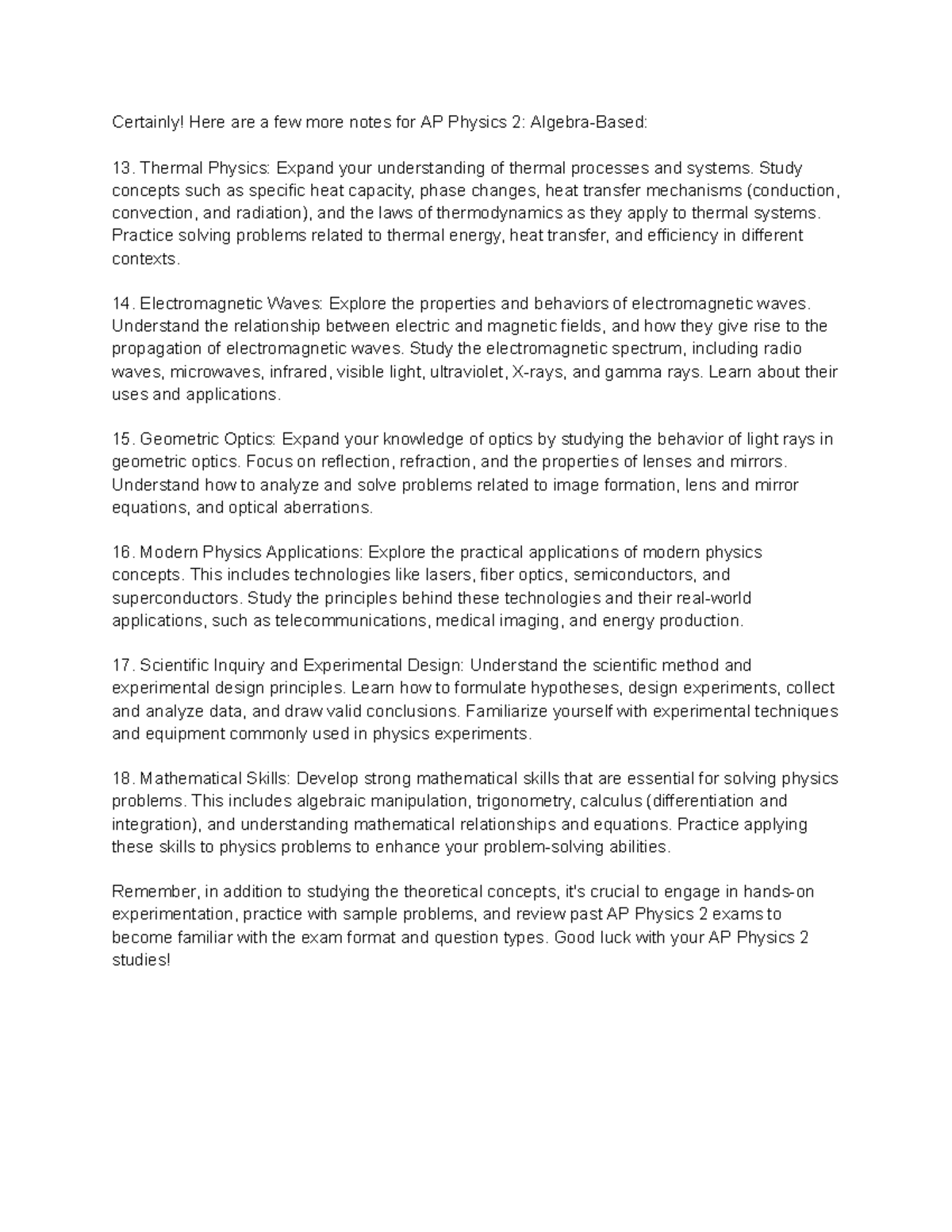 Untitled document 3 - Ap physics - Certainly! Here are a few more notes ...