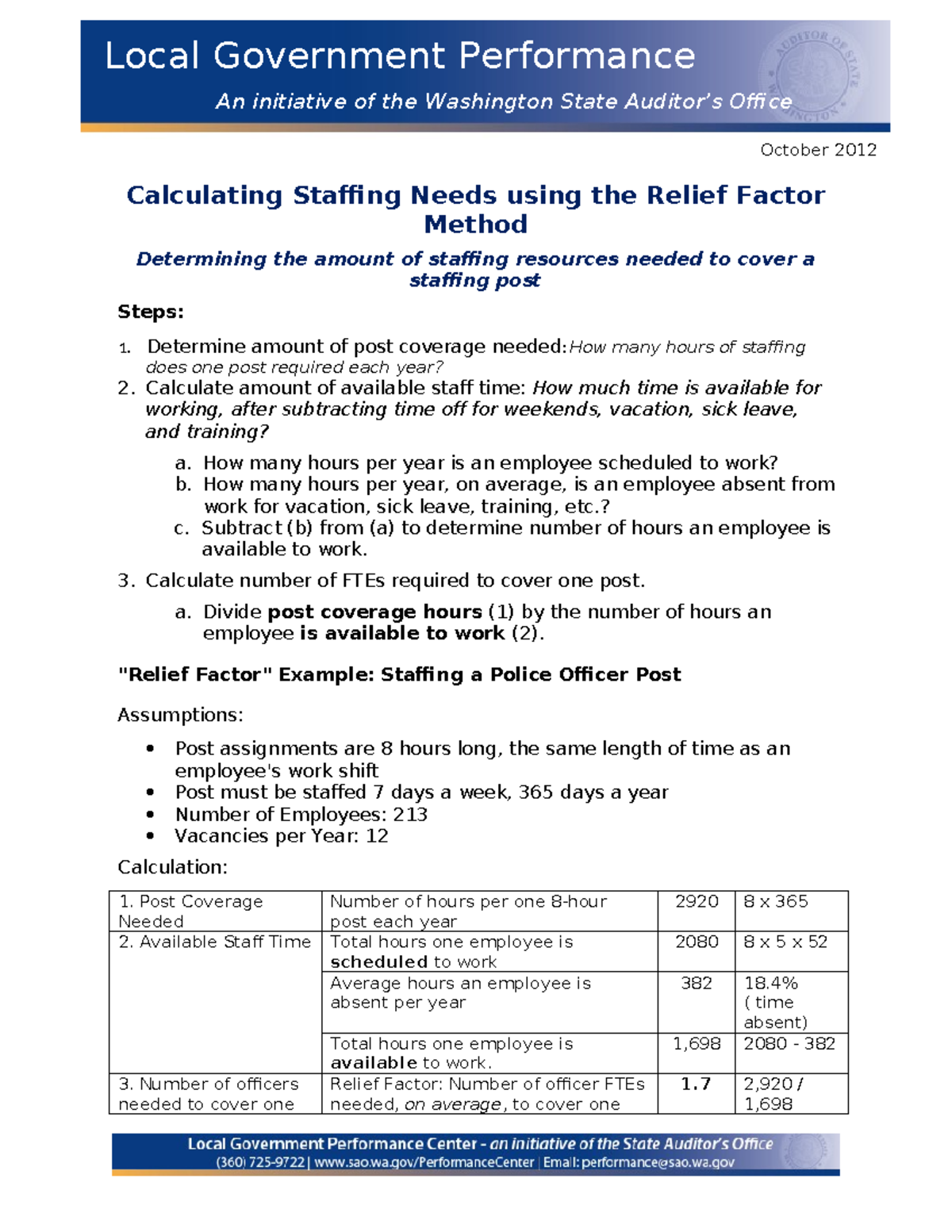 Calculating Staffing Needs Using the Relief Factor Method - Local ...
