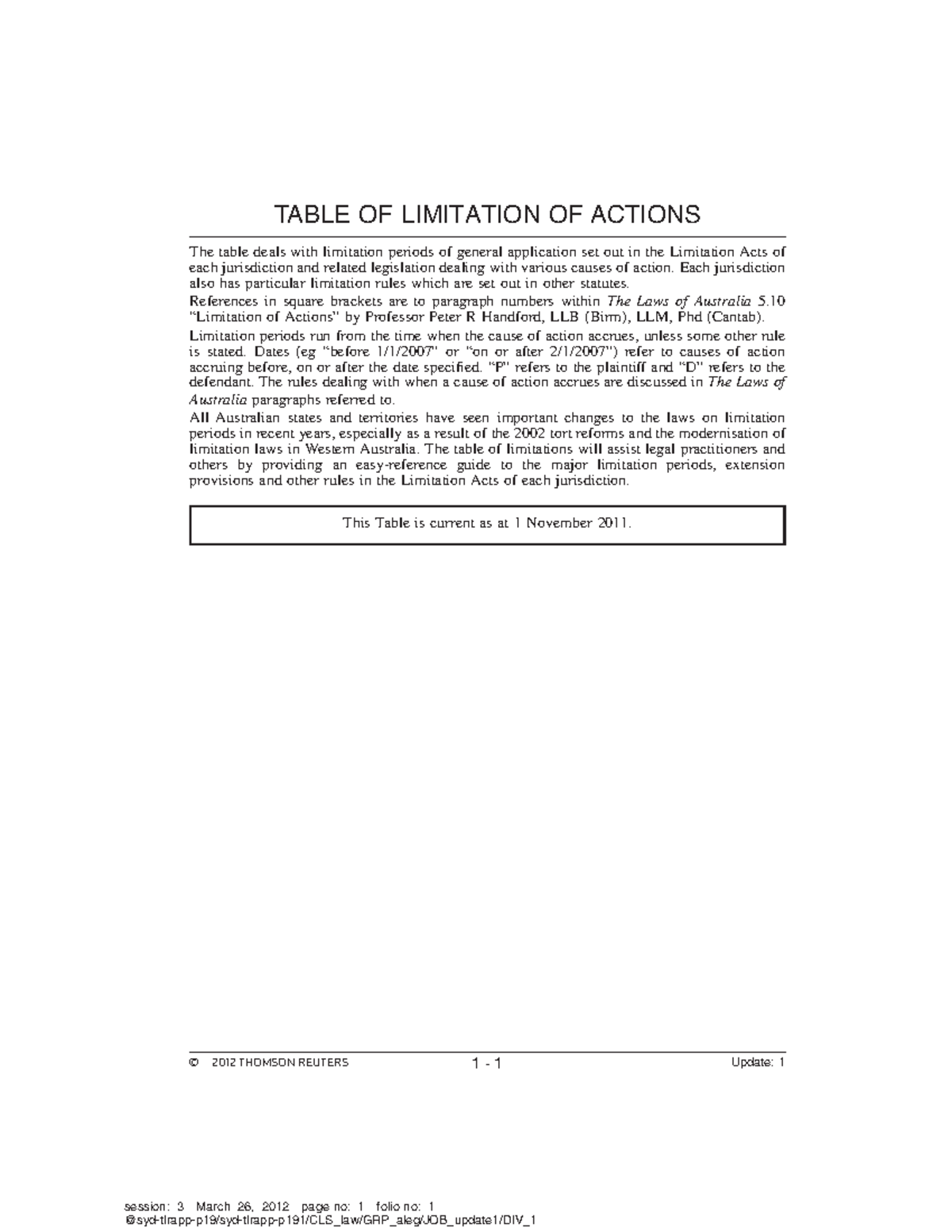 AU Checkpoint Guide Table of Limitation of Actions - TABLE OF ...