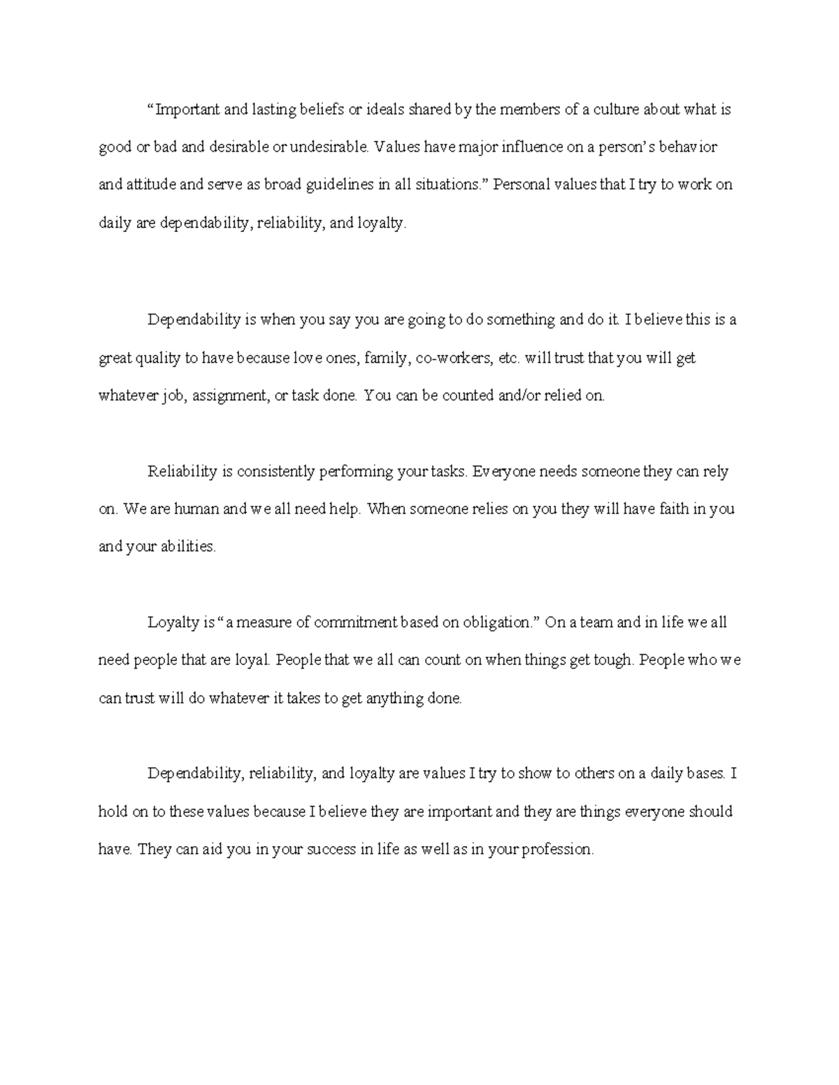 COLL 148 - Critical Thinking and Problem Solving - Personal Values ...