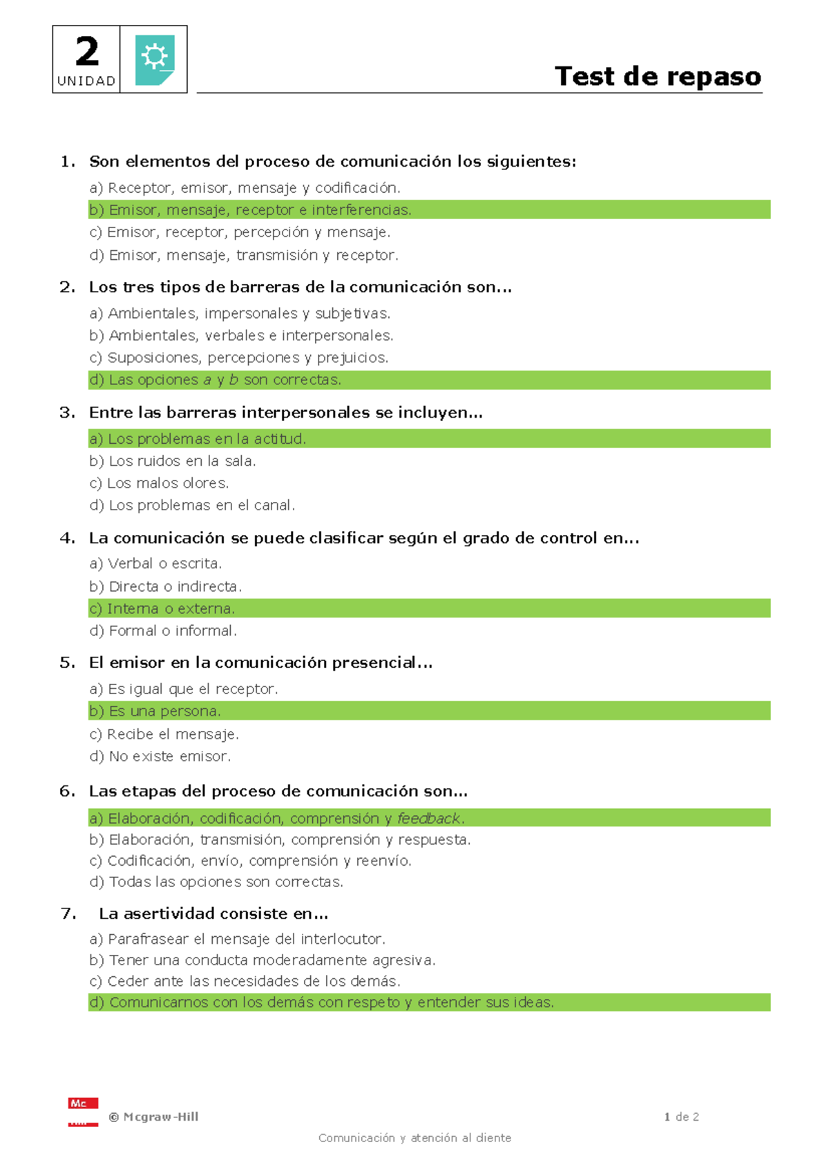 Resolver Test U - Test tema 2 - 2 U N I D A D 1. Son elementos del ...