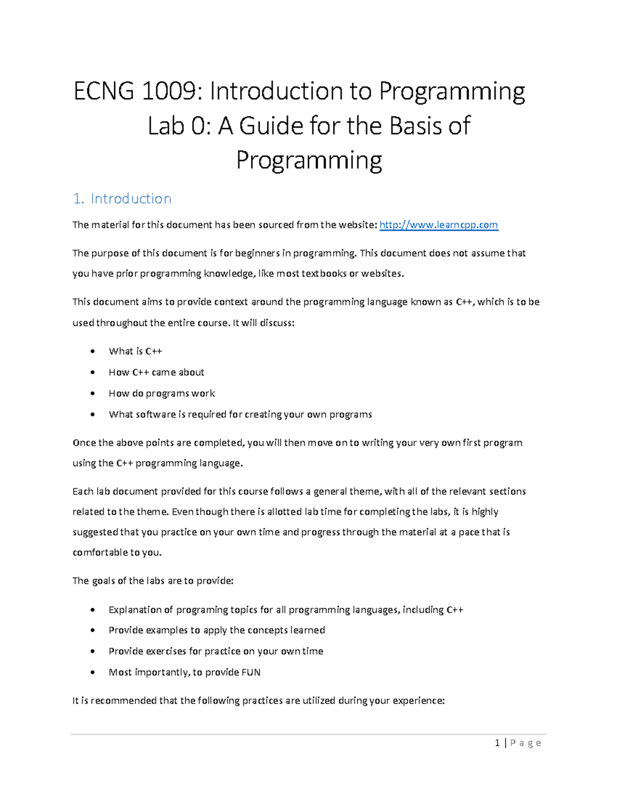 Ecng 1009 Lab 0 Yr 2020 Ecng 1009 Introduction To Programming Lab