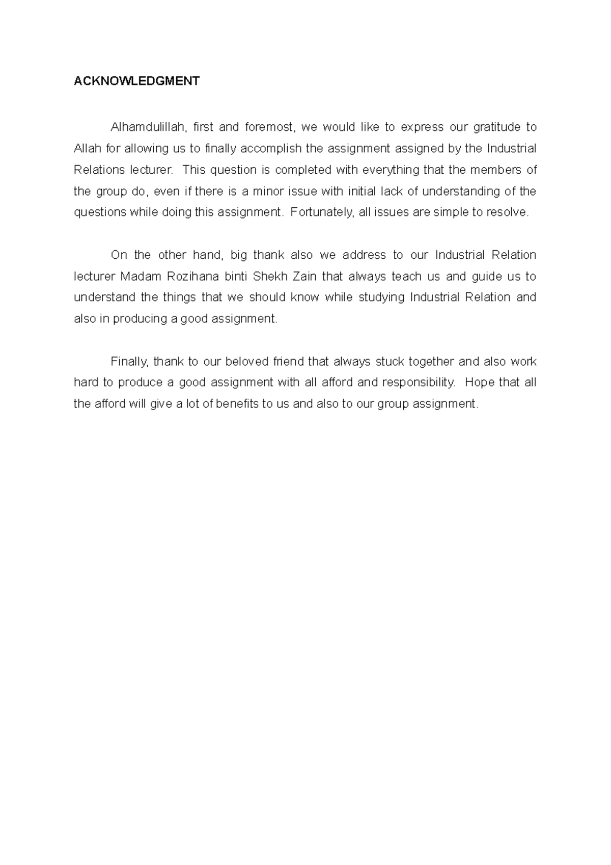 HRM659 - CASE STUDY 3 - ACKNOWLEDGMENT Alhamdulillah, first and ...