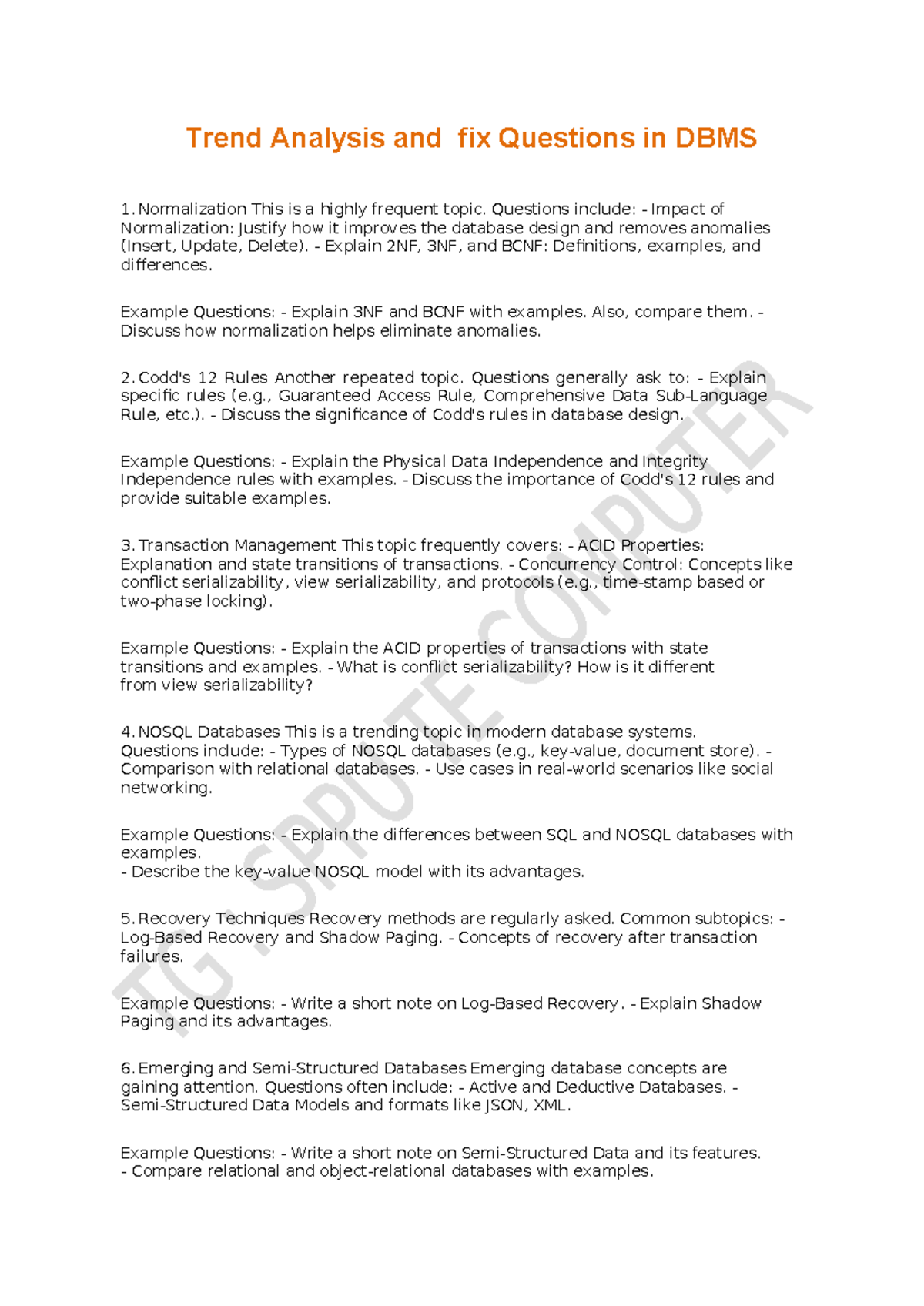 DBMS imp Questions - Trend Analysis and fix Questions in DBMS ...