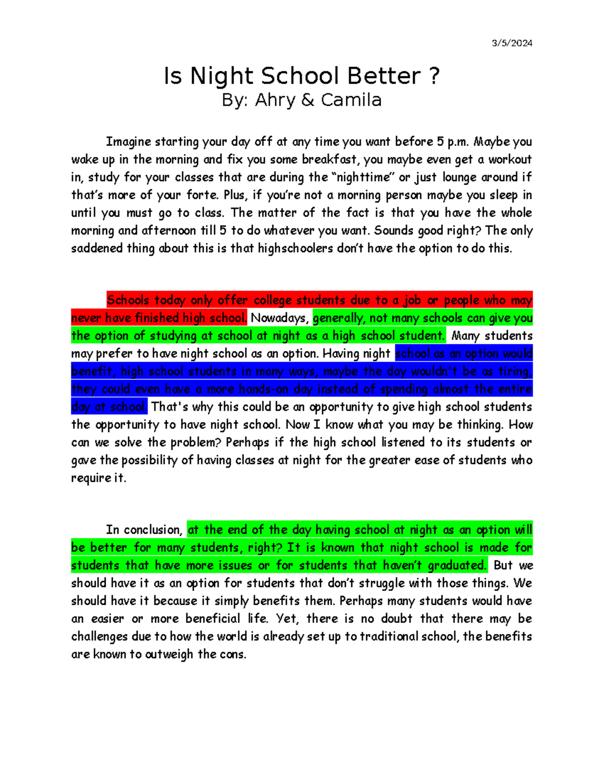 Night School Project - 3/5/ Is Night School Better? By: Ahry & Camila ...