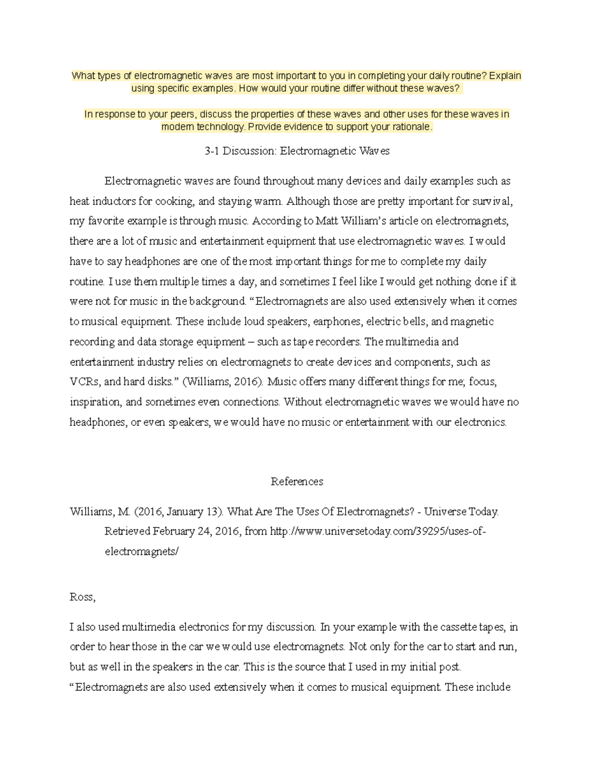 3-1 Discussion Electormagnetic Waves - What types of electromagnetic ...
