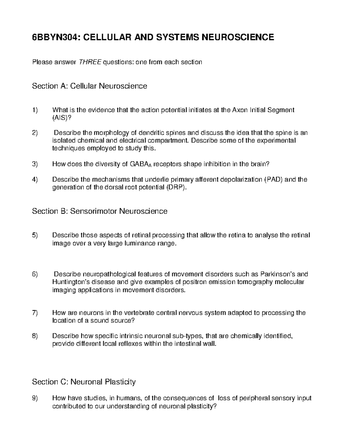 Sample/practice exam May 2015, questions - 6BN304: CELLULAR AND SYSTEMS ...