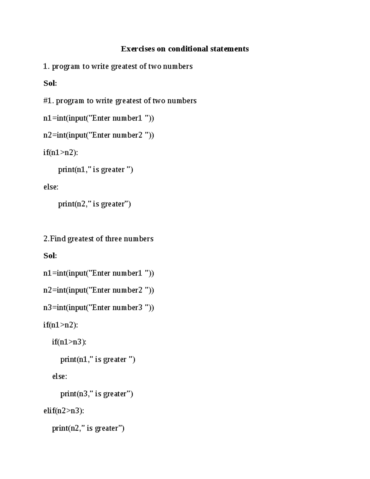 50 Exercises Condtional Sol - Exercises on conditional statements ...