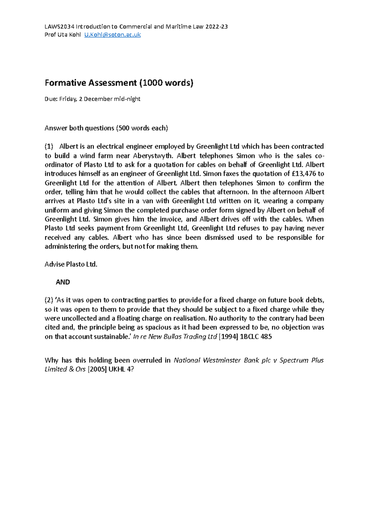 Formative Assessment 2022-23 LAWS2034 - LAWS2034 Introduction to ...