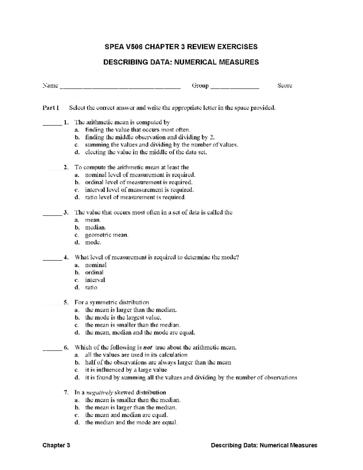 Lecture notes, Reviewsheet chapter 3 - SPEA V506 CHAPTER 3 REVIEW ...