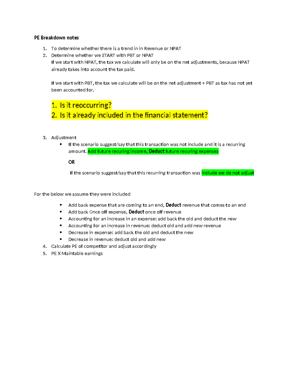 PE+Breakdown+notes - PE calculations notes break down . - PE Breakdown ...