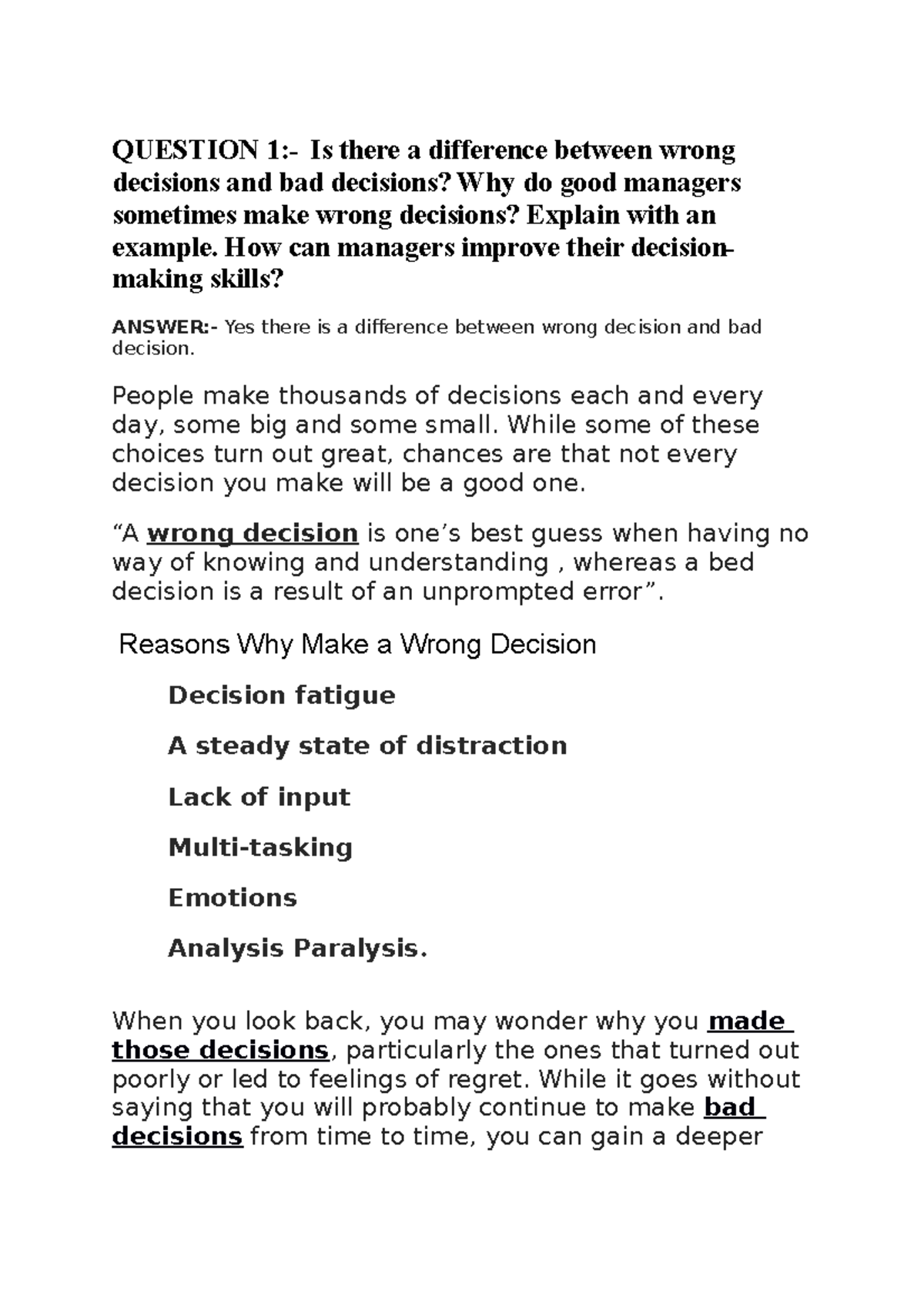 Rajat question 1 - bhft - QUESTION 1:- Is there a difference between ...