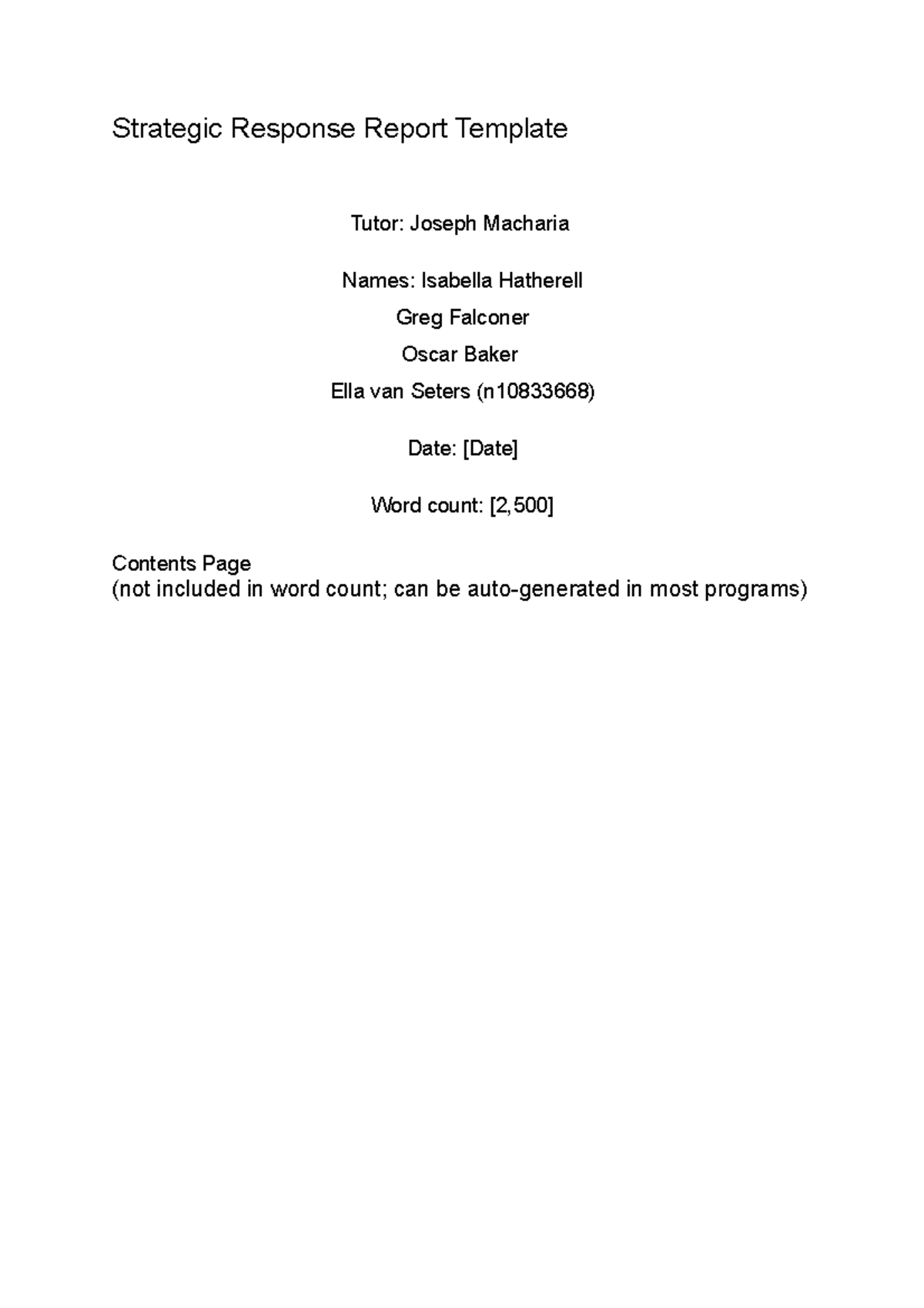 BSB 105 - Assignment for BSB105 QUT - Strategic Response Report ...
