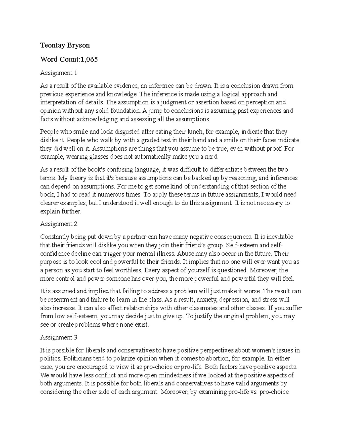 Assignment 9 - Critical Thinking - Teontay Bryson Word Count:1 ...