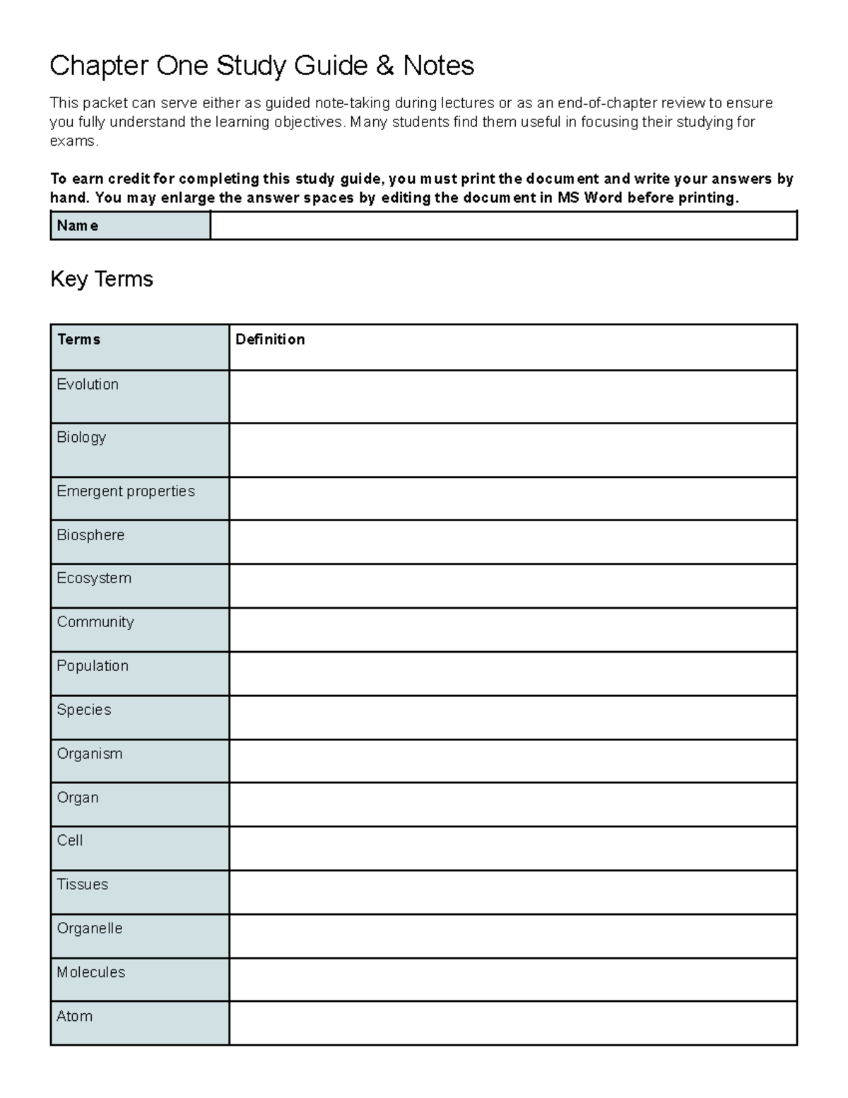 Chapter 1 Study Guide & Notes - Chapter One Study Guide & Notes This ...