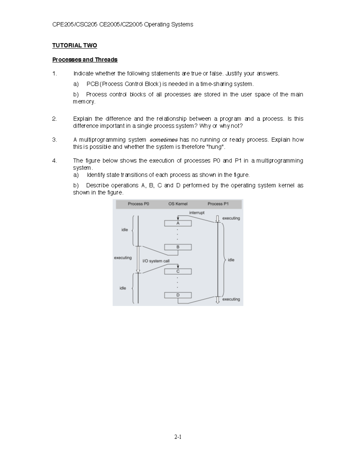 Tutorial 2 question - CPE205/CSC205 CE2005/CZ2005 Operating Systems TUTORIAL TWO Processes and ...