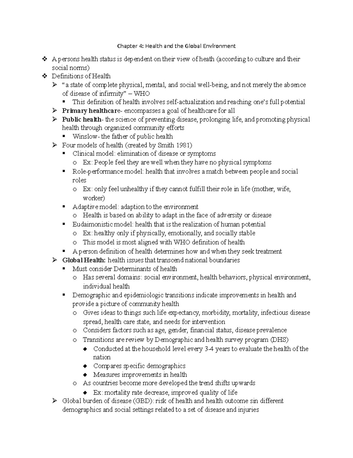 CH. 4 Global Health A Community Perspective - Chapter 4: Health and the ...