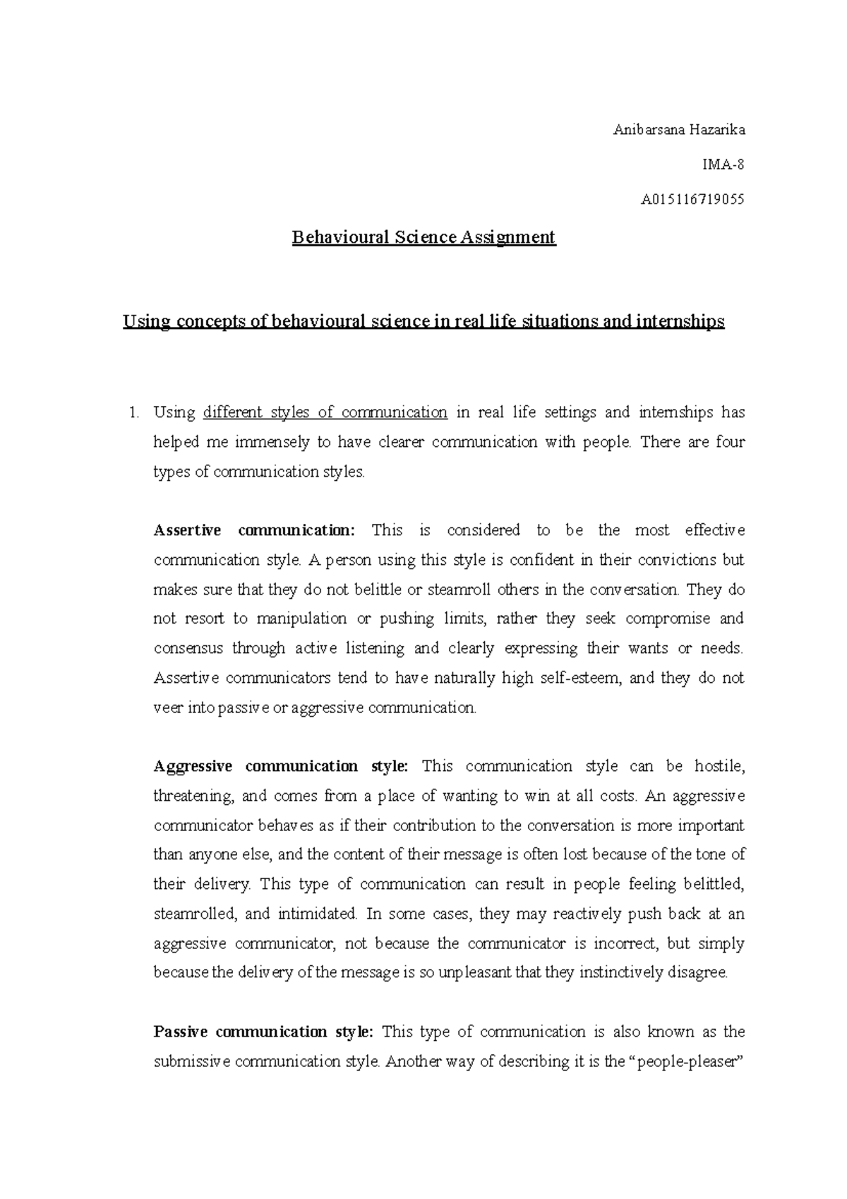 Behavioural Science Assignment Anibarsana Hazarika Ima A Behavioural