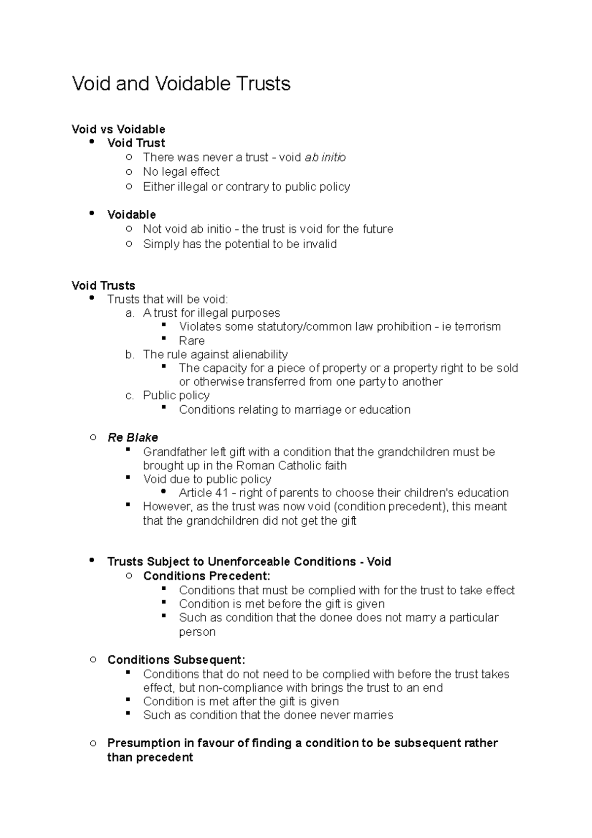 Void and Voidable Trusts - A trust for illegal purposes Violates some ...