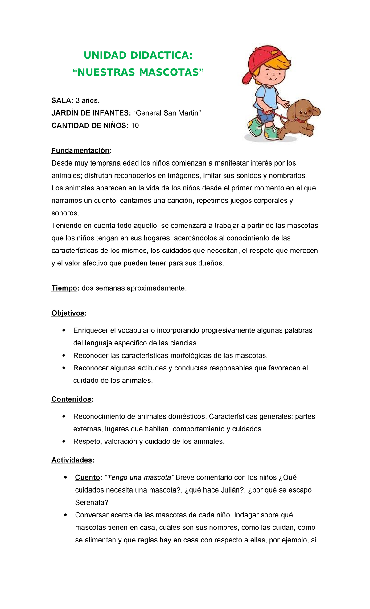 Itinerario Nuestra Mascota - UNIDAD DIDACTICA: “NUESTRAS MASCOTAS” SALA ...