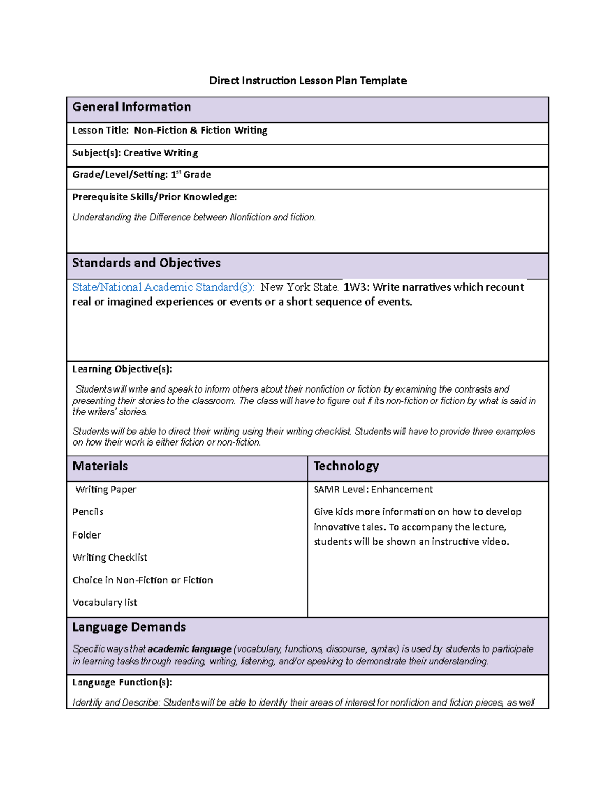 KOM2 TASK 2- Lesson Planning - Direct Instruction Lesson Plan Template ...