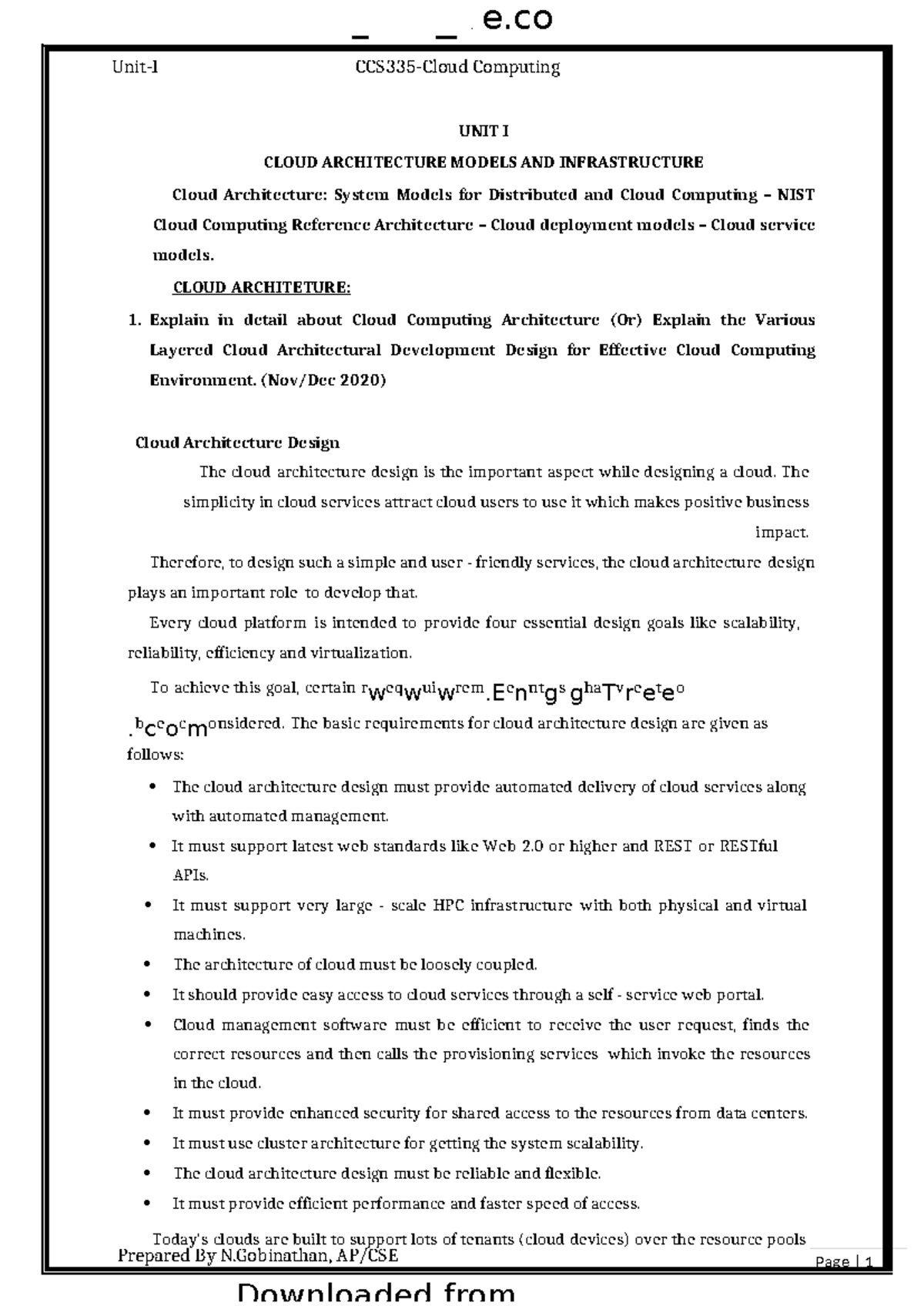 Ccs335 Cloud Computing Lecture Notes 2 2024 Enggtr Unit I Ccs335