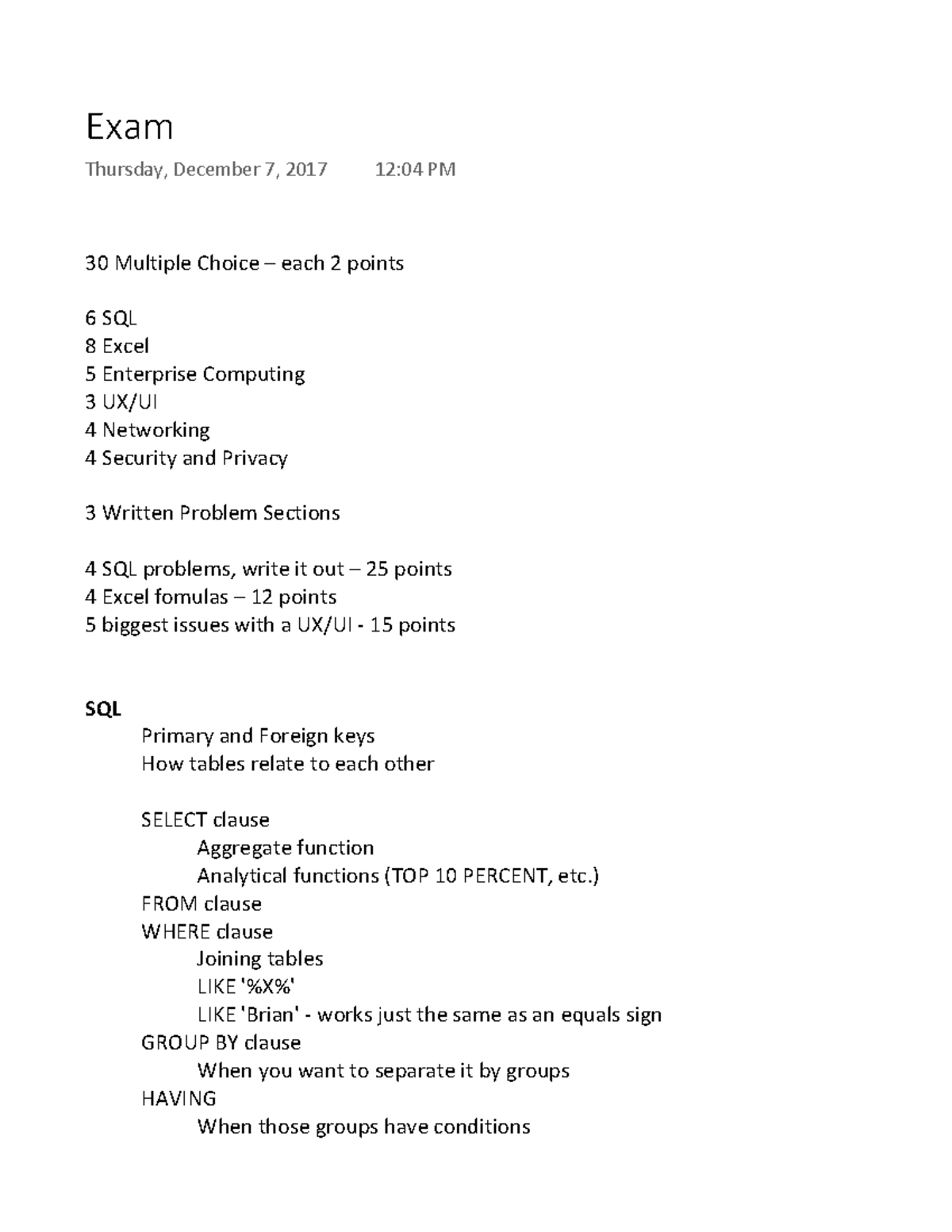 Exam - Summary Principles Of Mis - Exam Thursday, December 7, 2017 12: ...