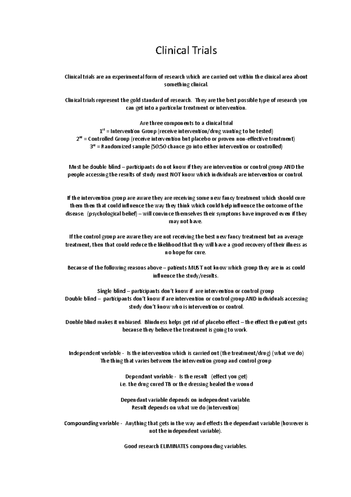 Clinical Trials - lecture notes - Clinical Trials Clinical trials are ...