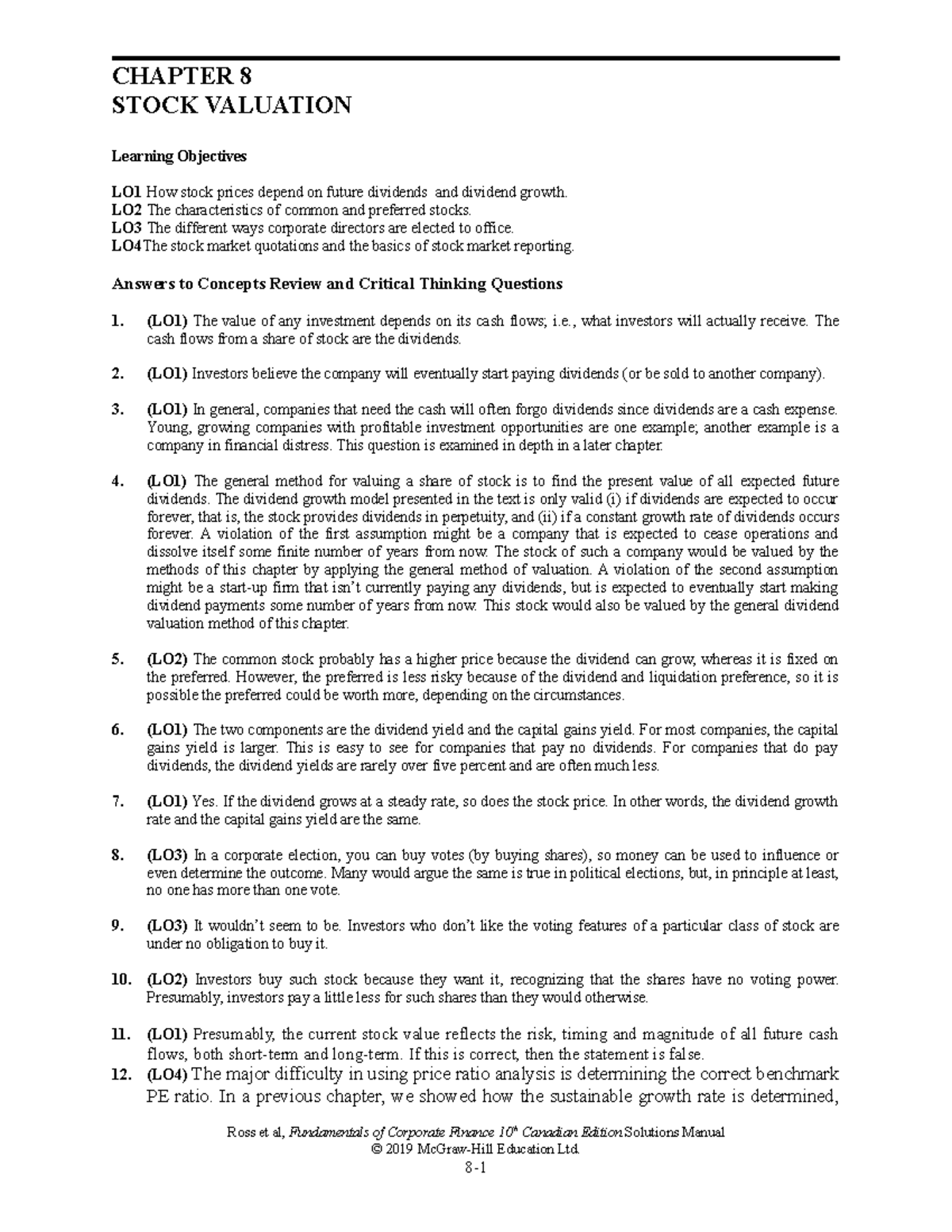 Finance Study Guide Ch.8 - CHAPTER 8 STOCK VALUATION Learning ...